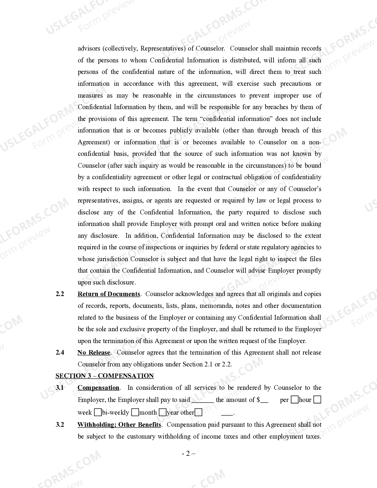 Counselor Agreement - Self-Employed Independent Contractor | US Legal Forms