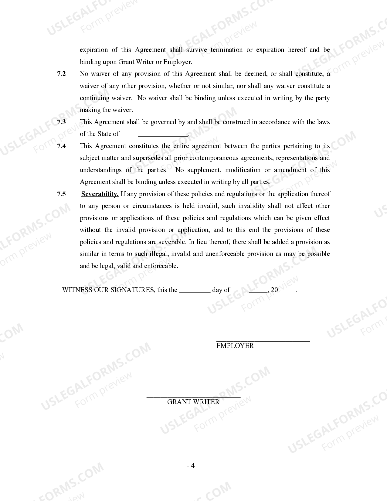 Grant Writer Agreement - Self - Grant Writer Contract Template | US ...