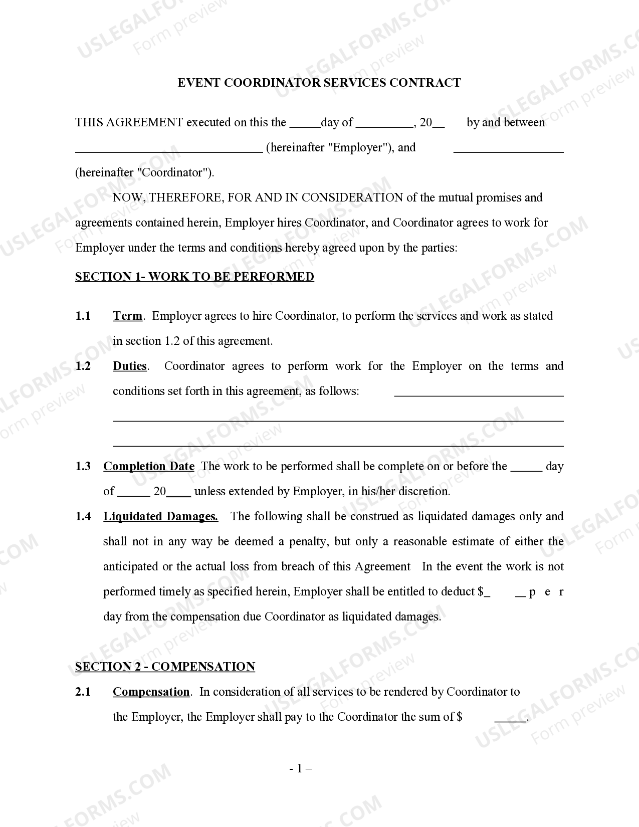 Montana Self-Employed Event Coordinator Services Contract - Event ...