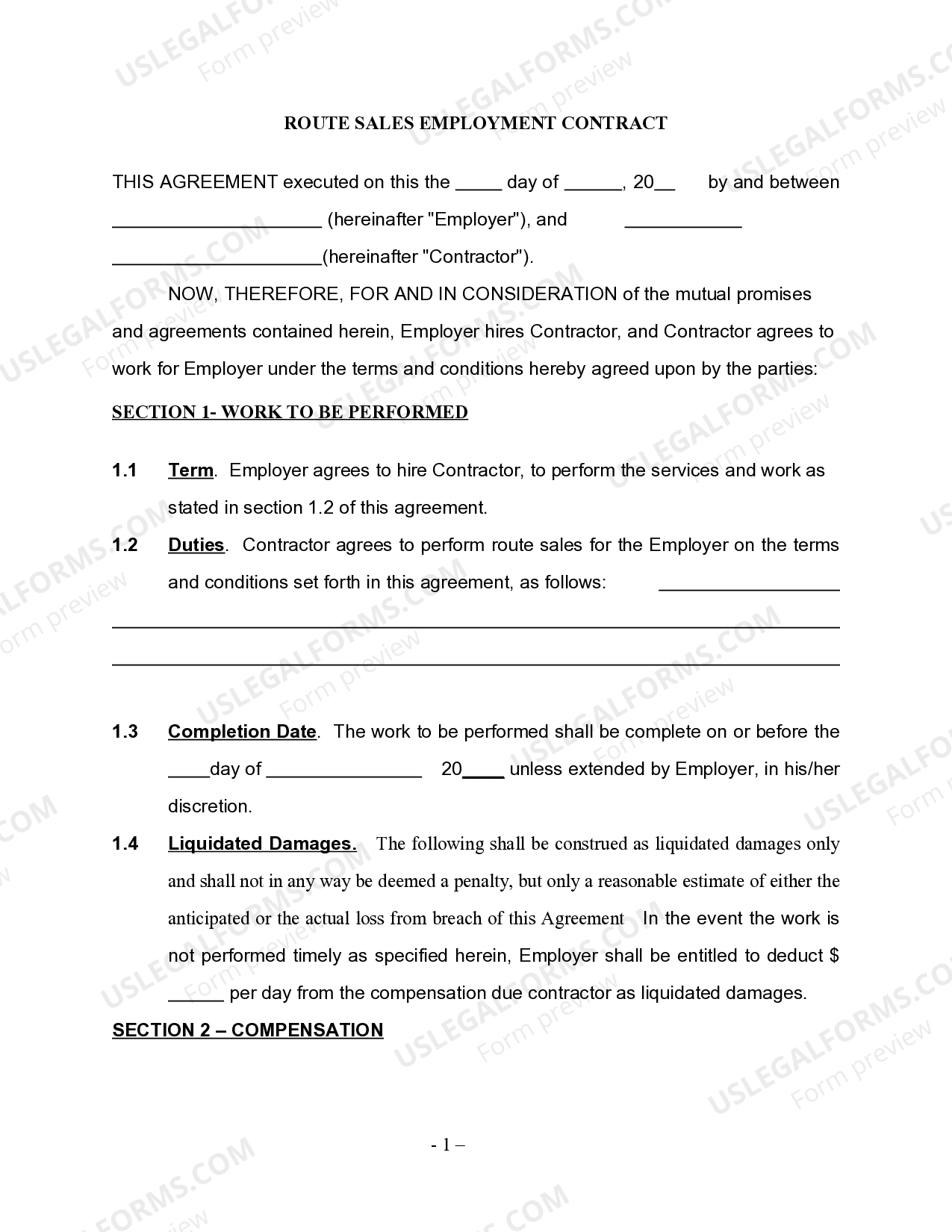 Rhode Island Self-Employed Route Sales Contractor Agreement - Self ...