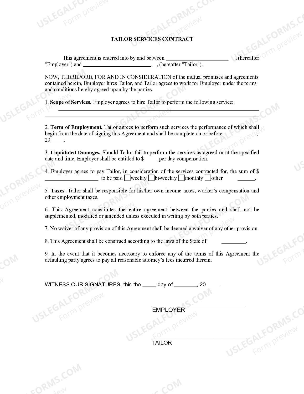 California Self-Employed Tailor Services Contract - Self Employed ...