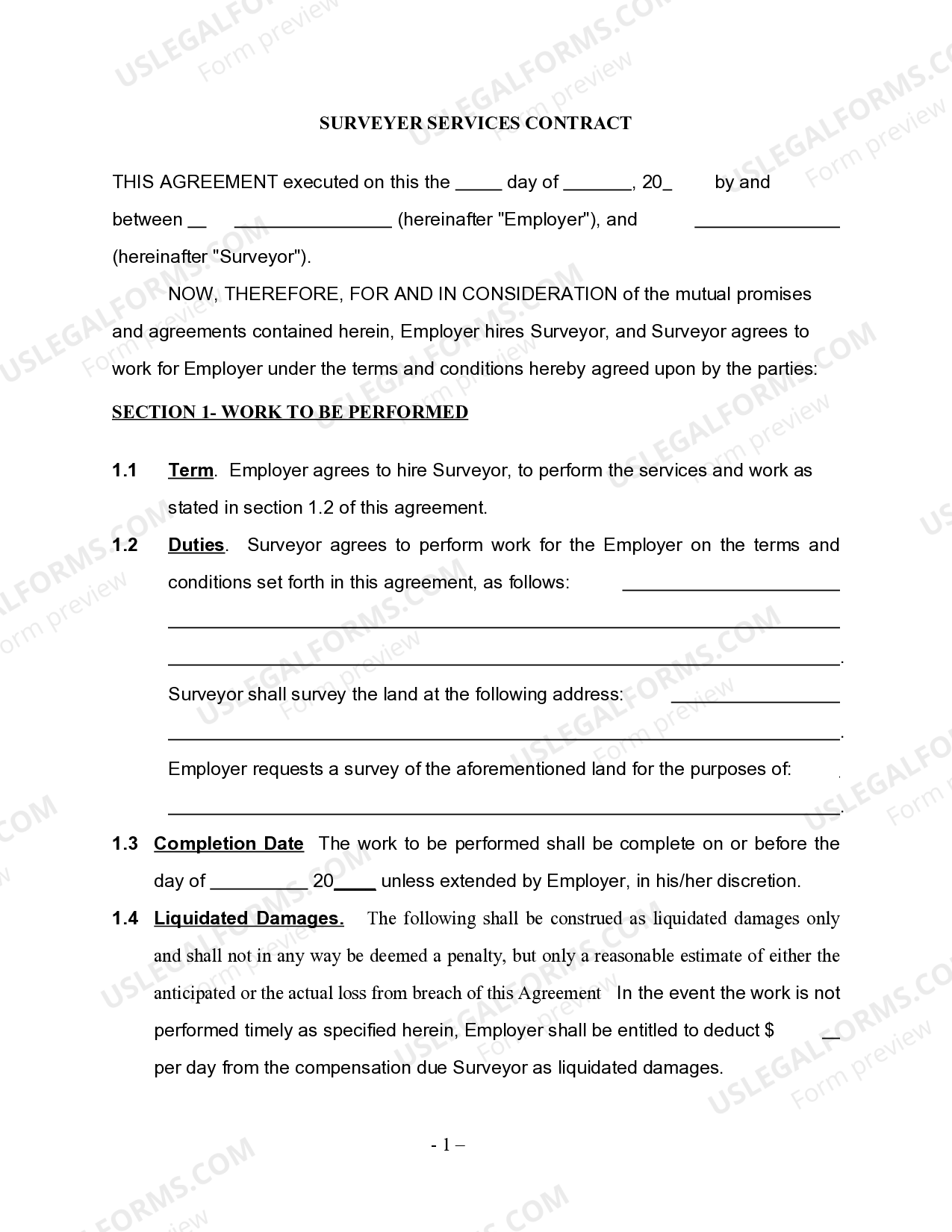 Florida Self-Employed Surveyor Services Contract - Self Employed ...