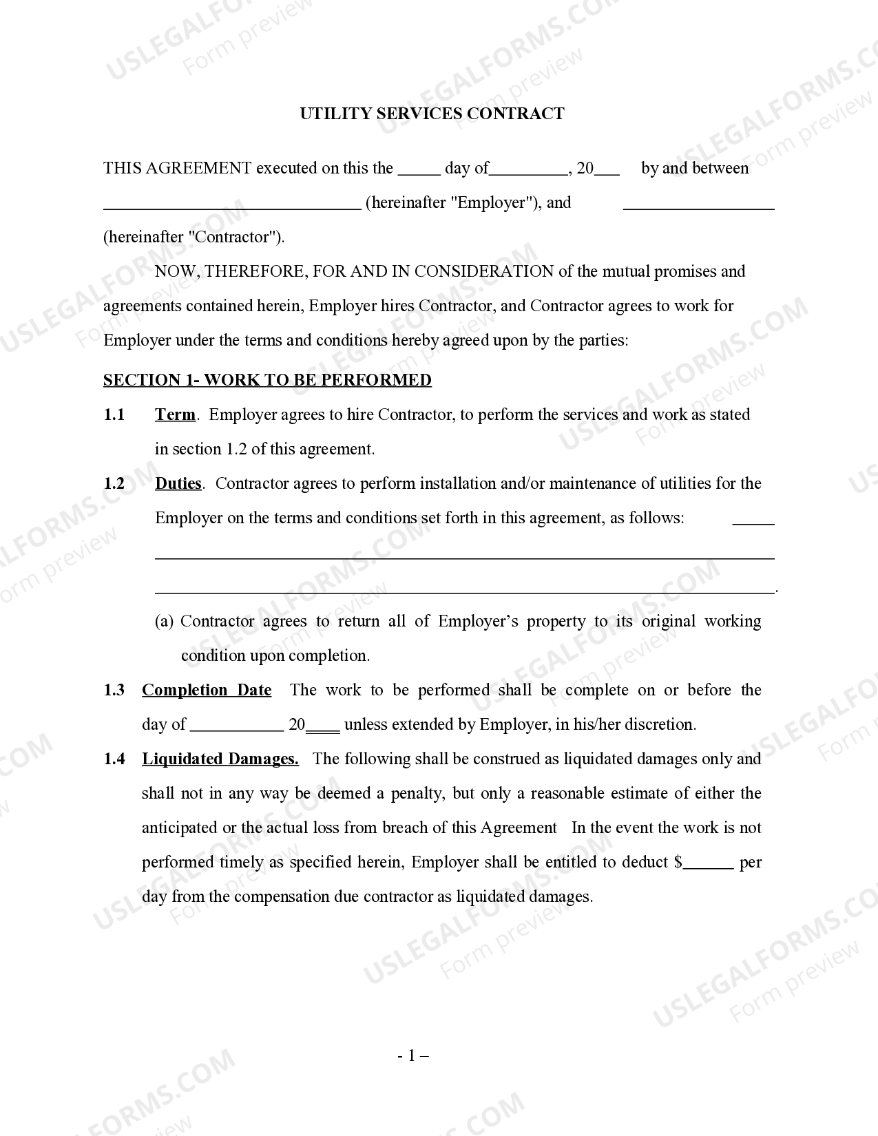 Puerto Rico Self-Employed Utility Services Contract - Self Employed Contract | US Legal Forms
