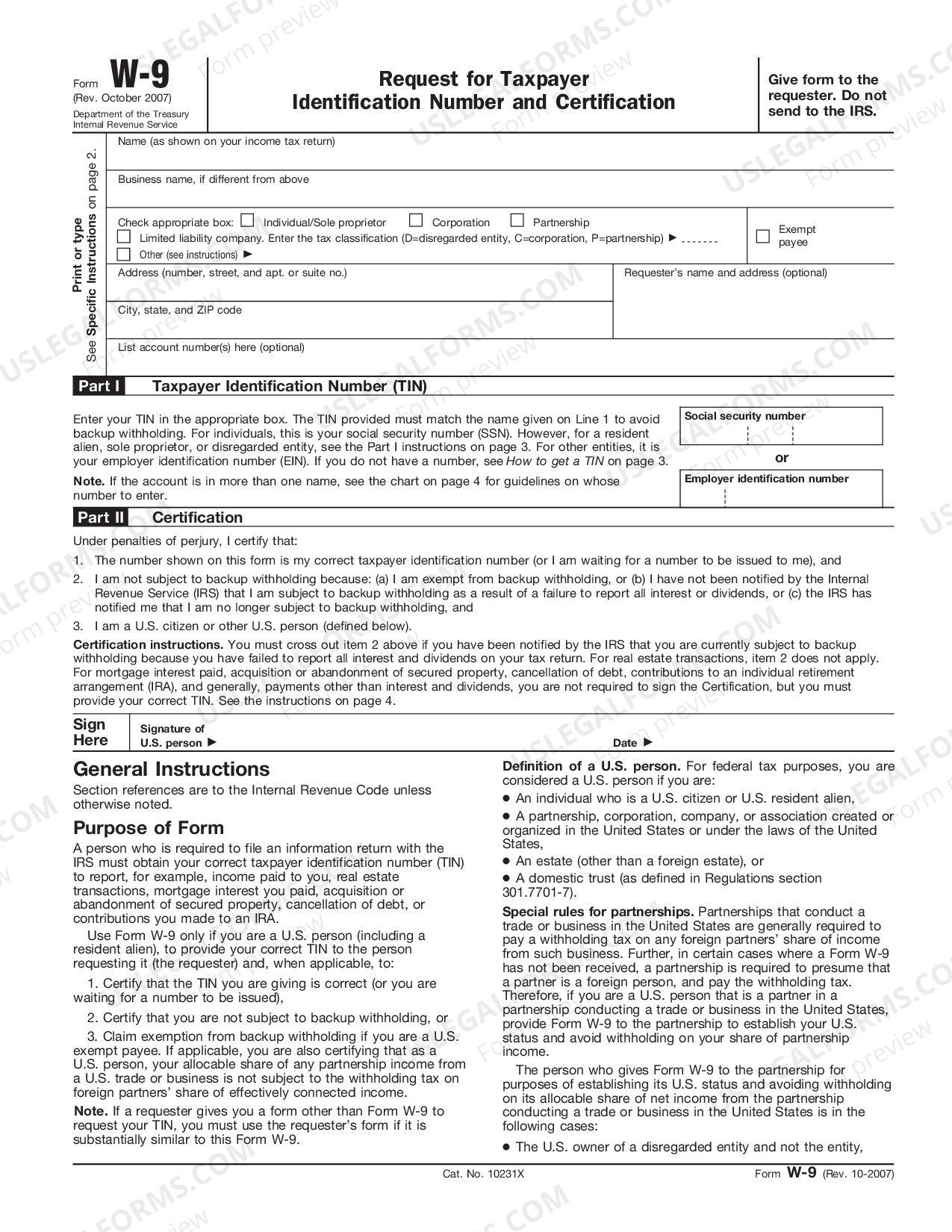 I.R.S. Form W-9 | US Legal Forms