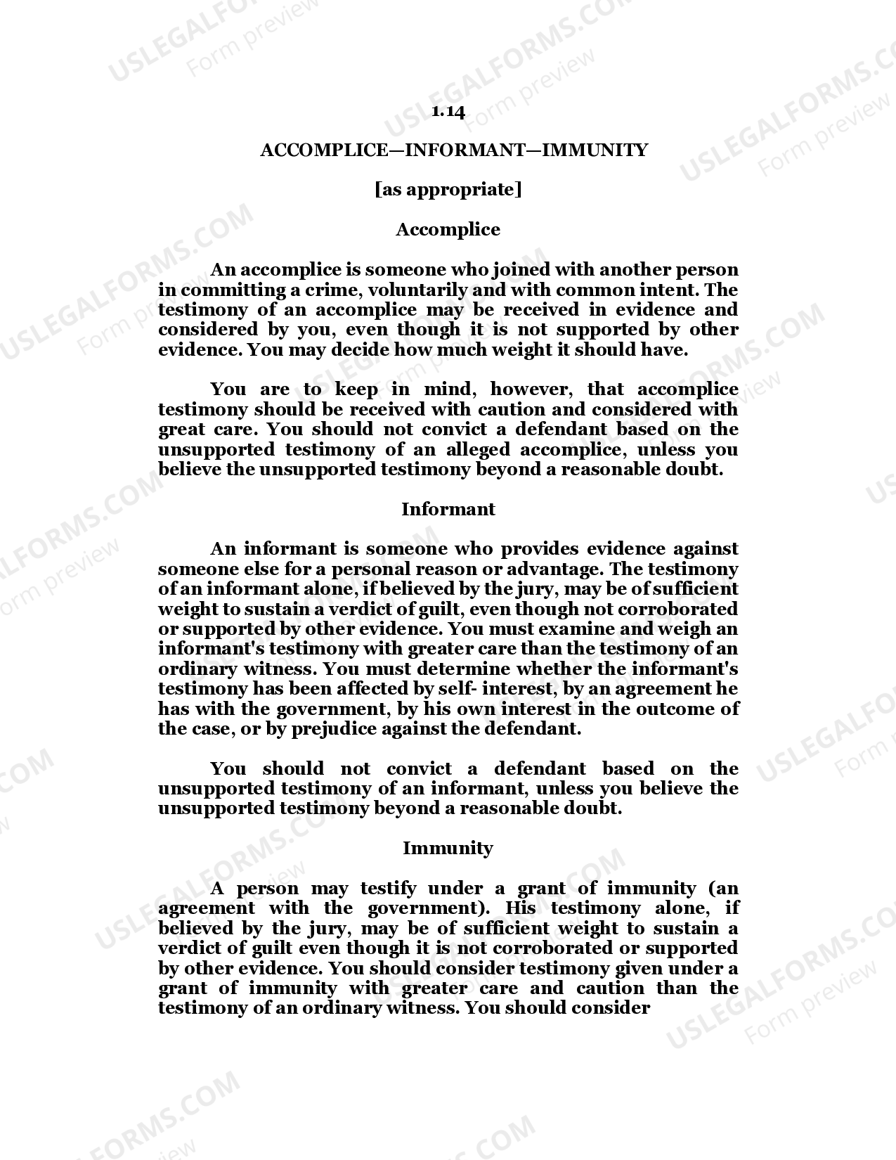 ACCOMPLICE-INFORMANT-IMMUNITY | US Legal Forms
