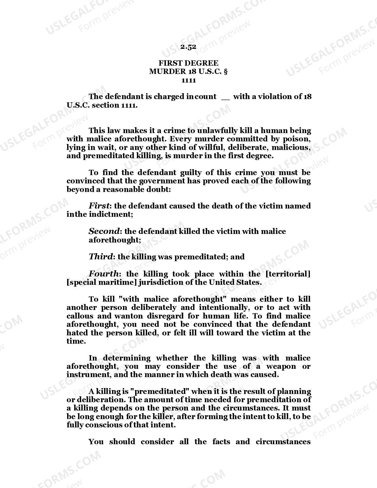 FIRST DEGREE MURDER / 18 U.S.C. Sec. 1111 | US Legal Forms