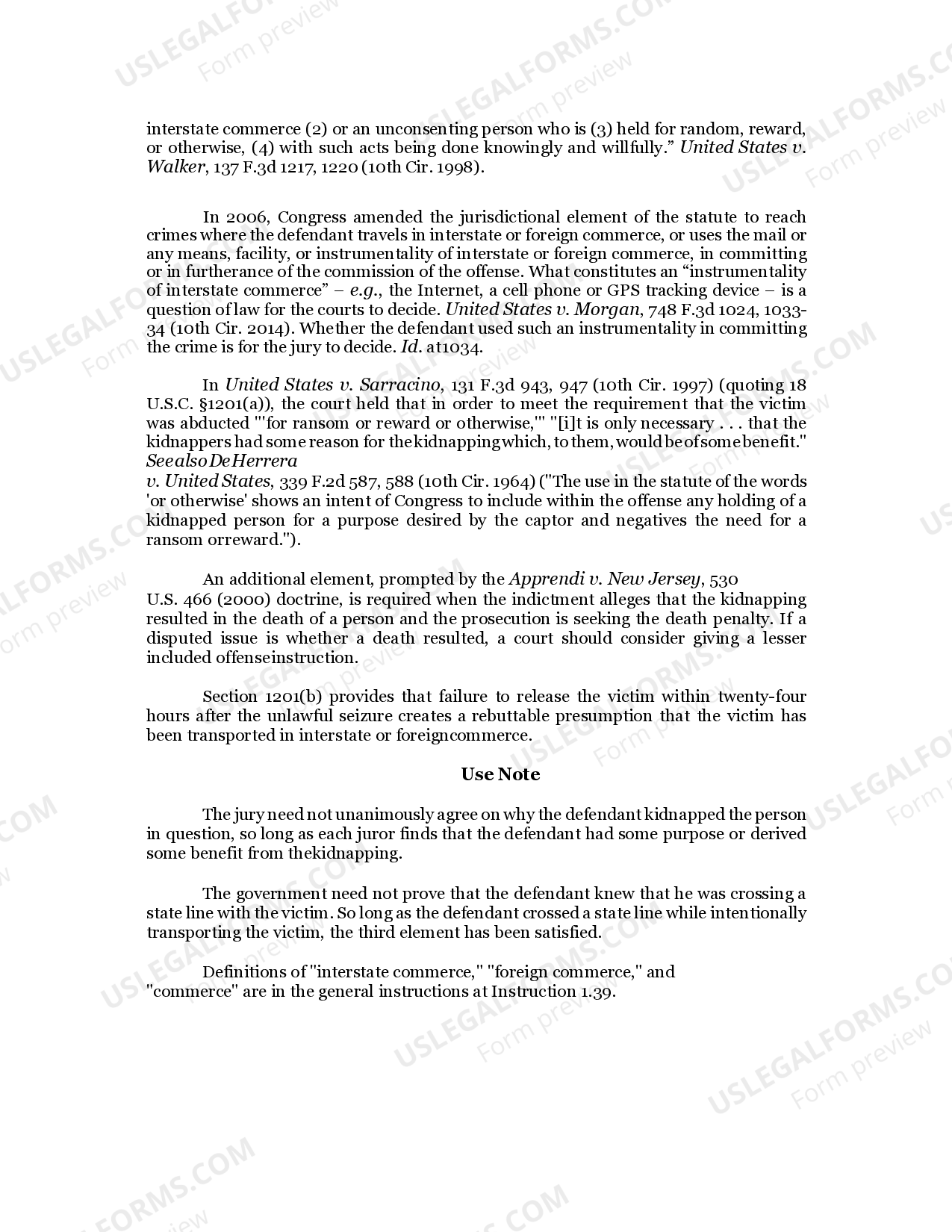 KIDNAPPING / 18 U.S.C. Sec. 1201(a)(1) | US Legal Forms