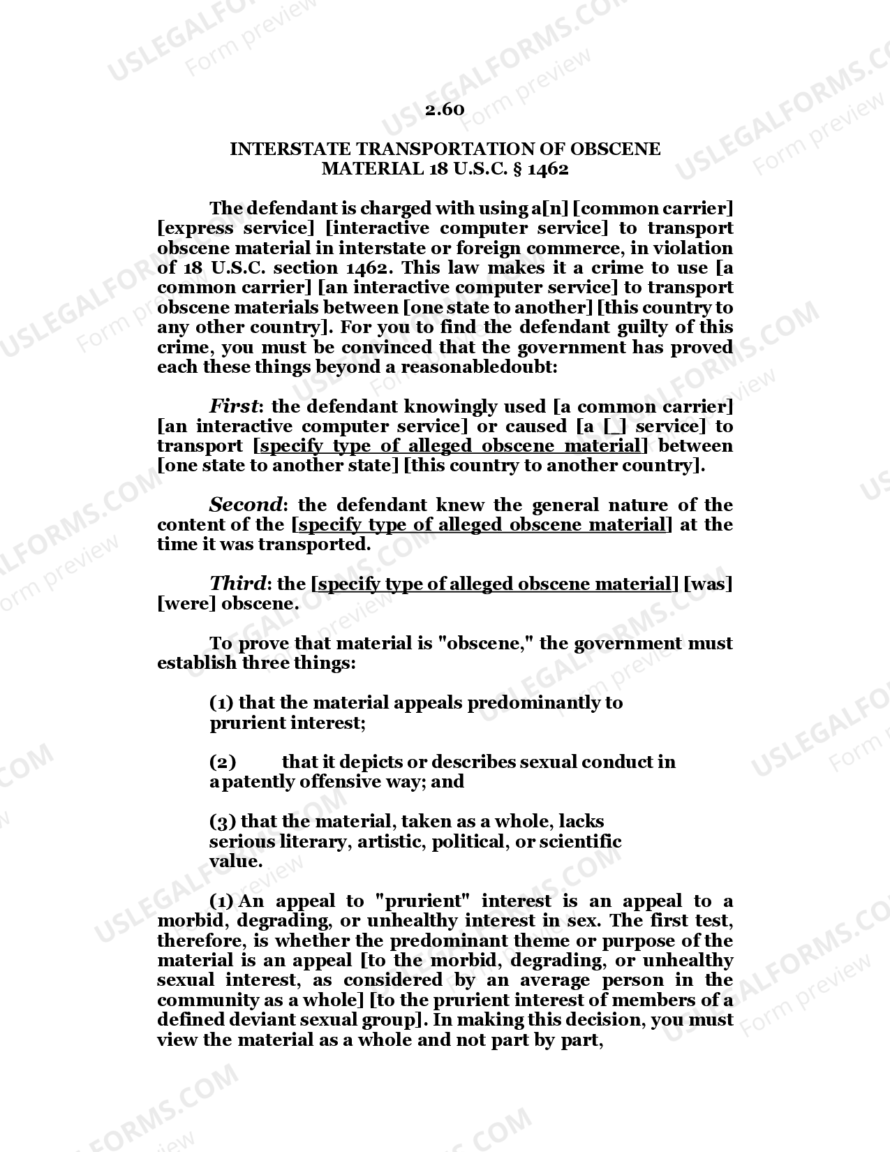 2.60 INTERSTATE TRANSPORTATION OF OBSCENE MATERIAL / 18 U.S.C. Sec ...