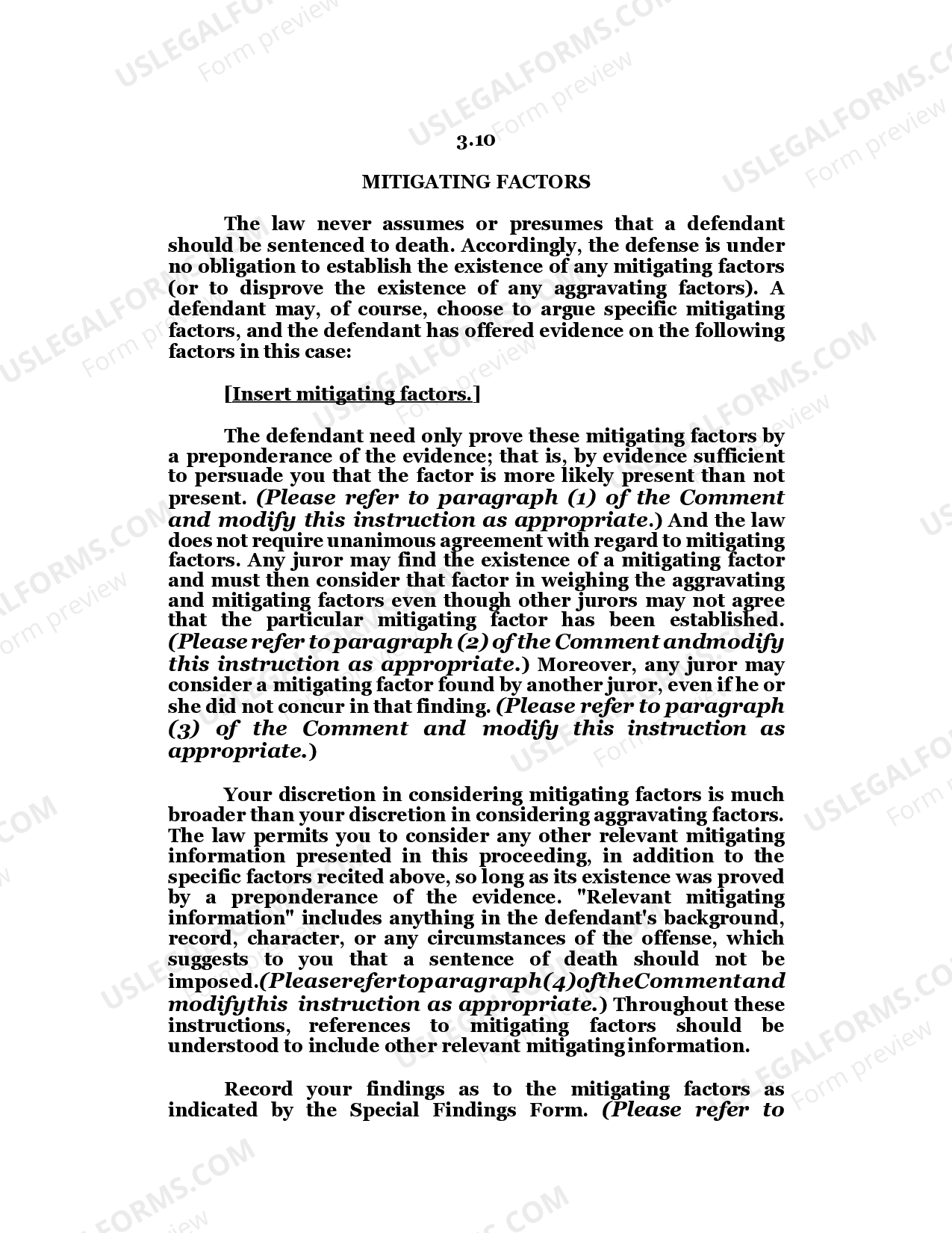 MITIGATING FACTORS | US Legal Forms