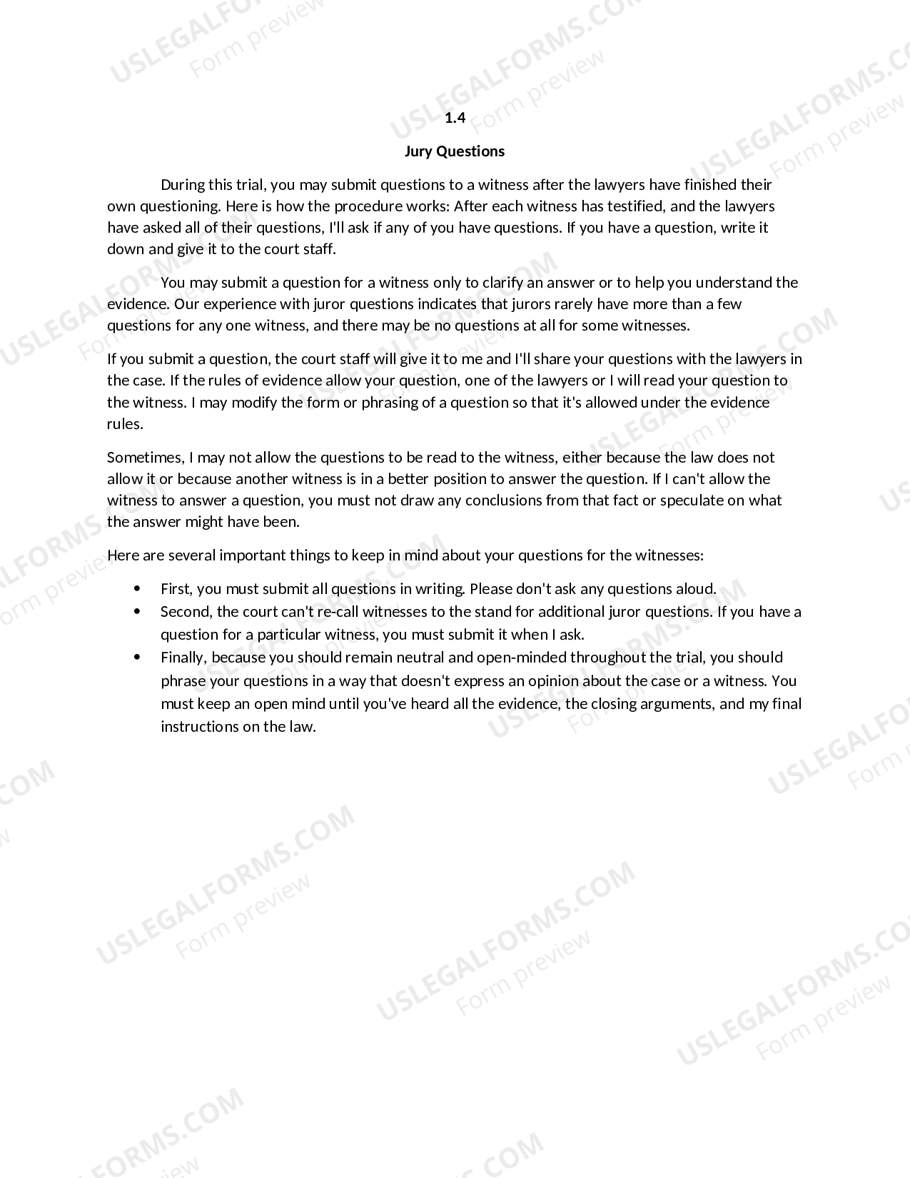 Jury Questions | US Legal Forms