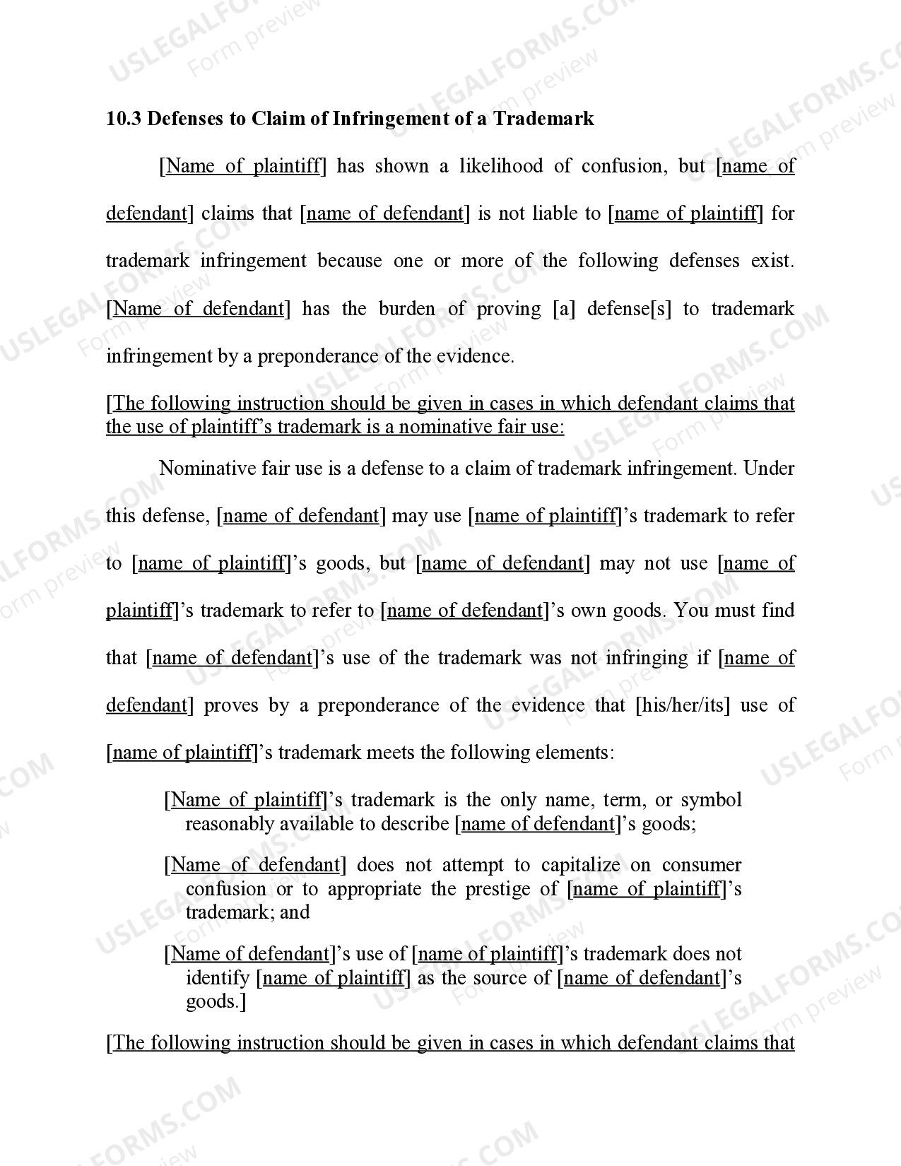 Defenses to Claim of Infringement of a Trademark | US Legal Forms