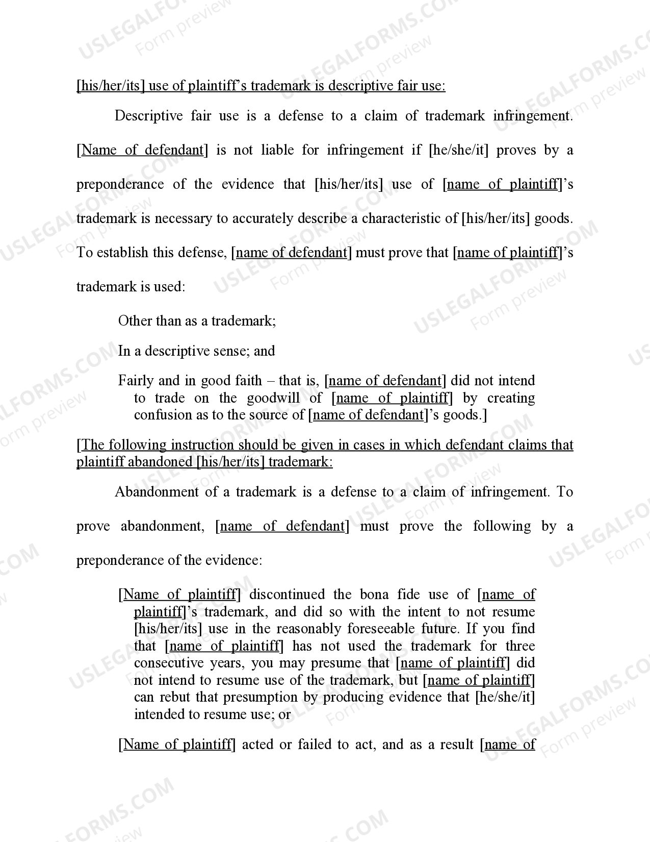 Defenses to Claim of Infringement of a Trademark | US Legal Forms