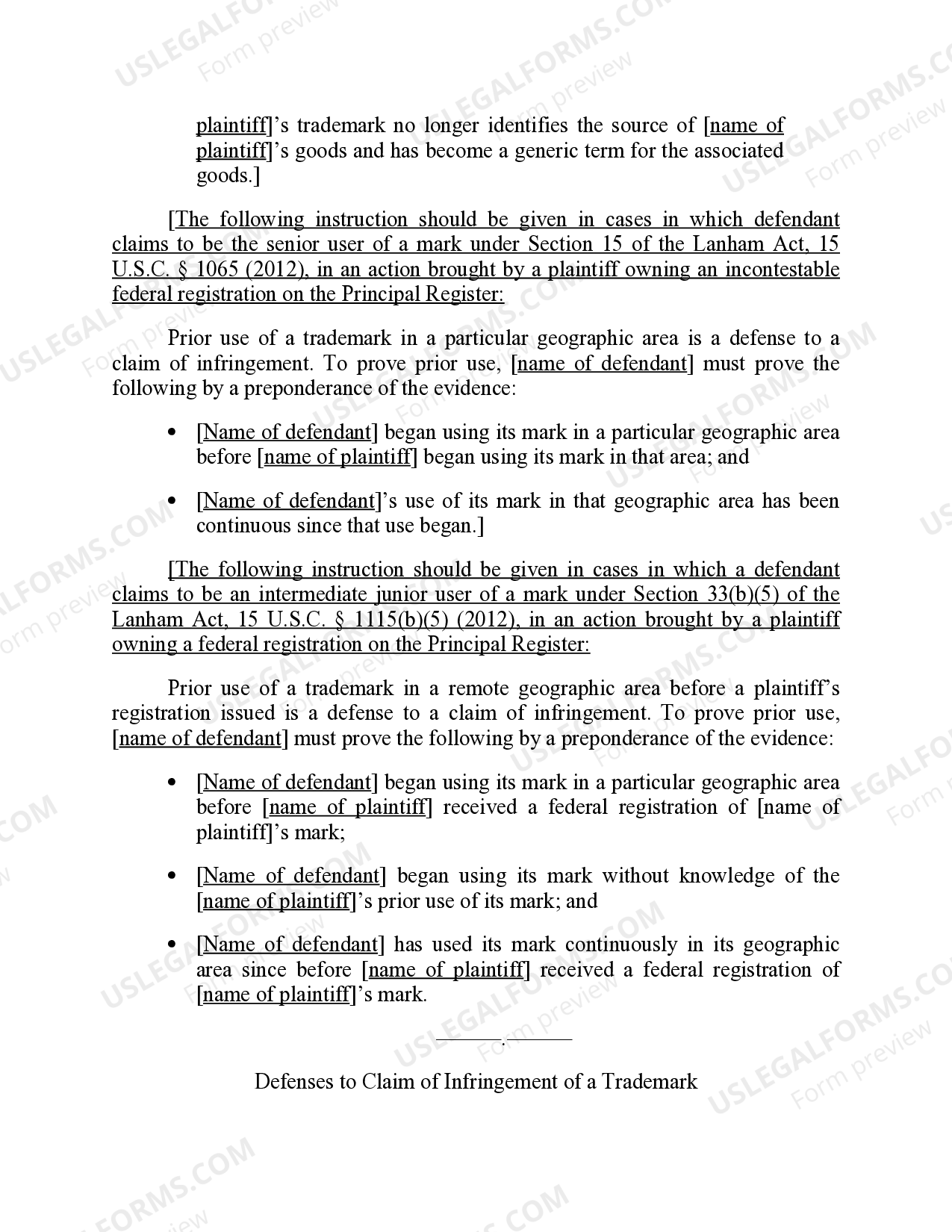 Defenses to Claim of Infringement of a Trademark | US Legal Forms