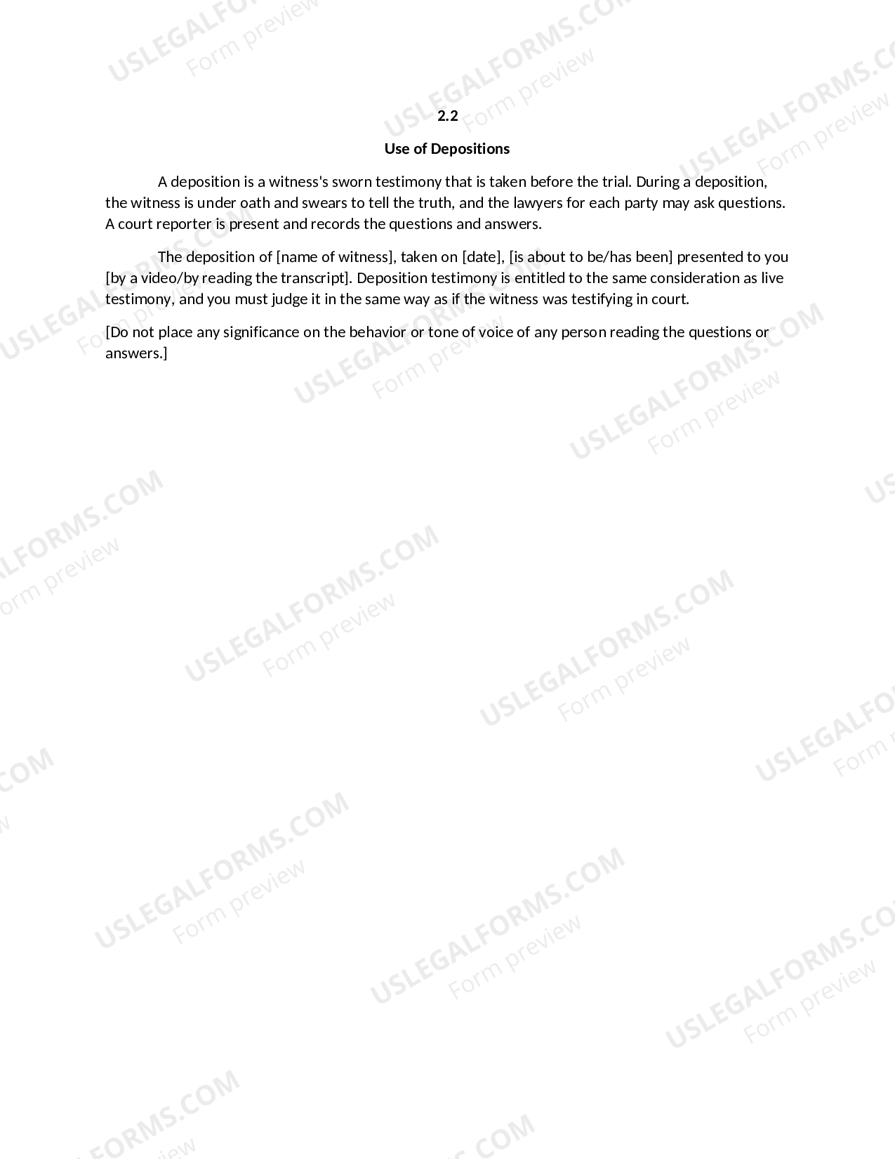 Use of Depositions | US Legal Forms