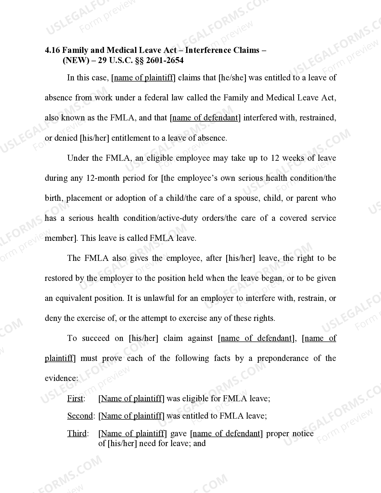 Family and Medical Leave Act - Interference Claims | US Legal Forms