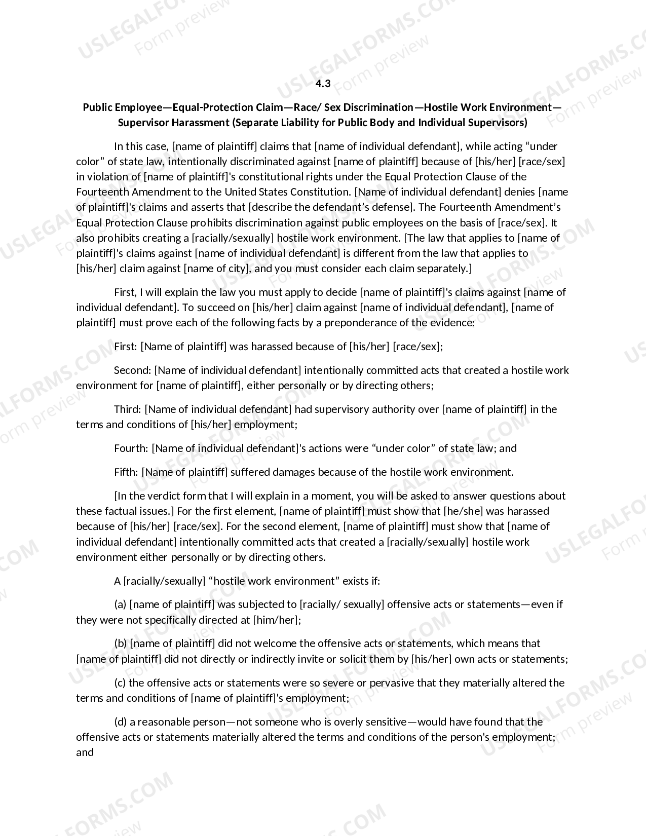 Public Employee-Equal-Protection Claim-Race/ Sex Discrimination-Hostile ...