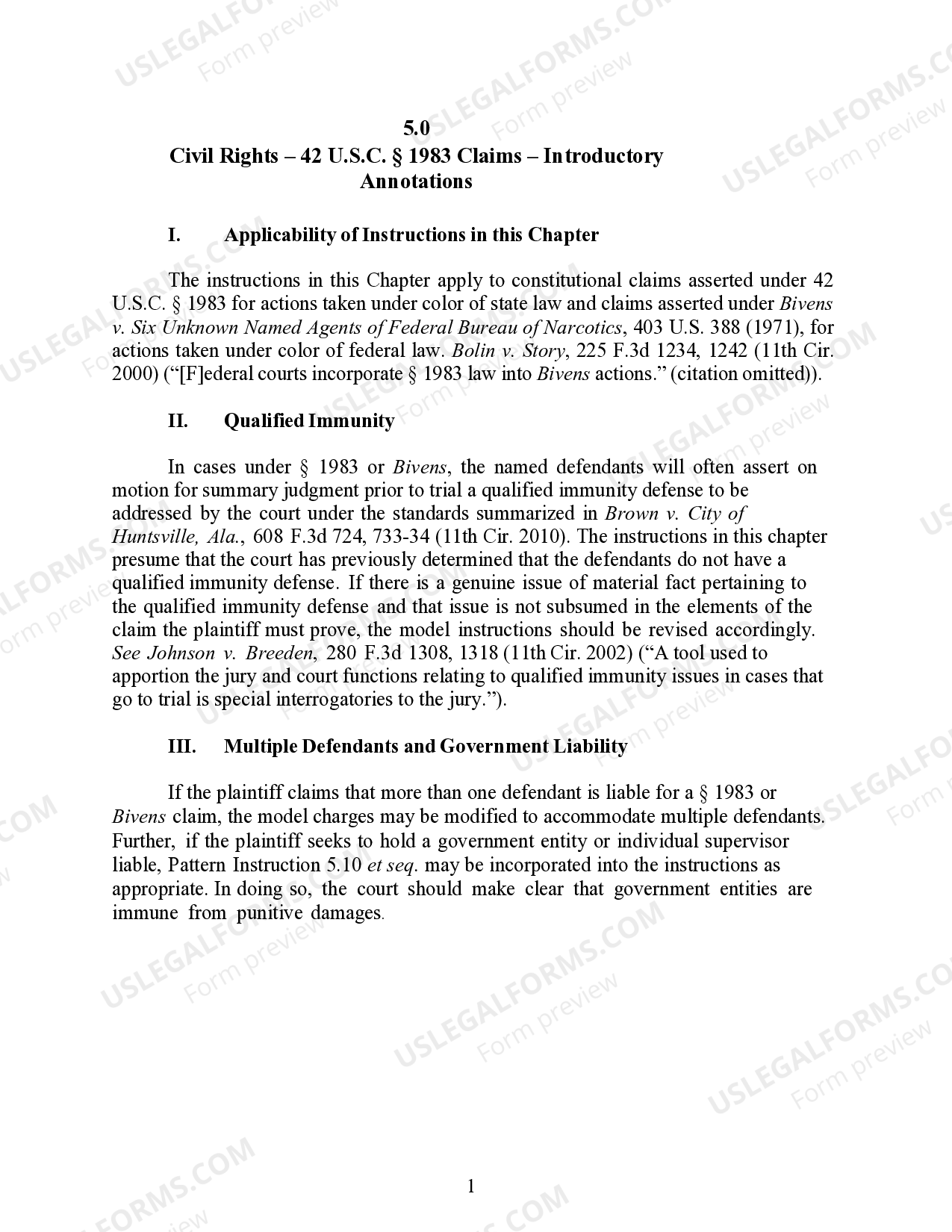 Civil Rights - 42 U.S.C. Sec. 1983 Claims - Introductory Annotations ...