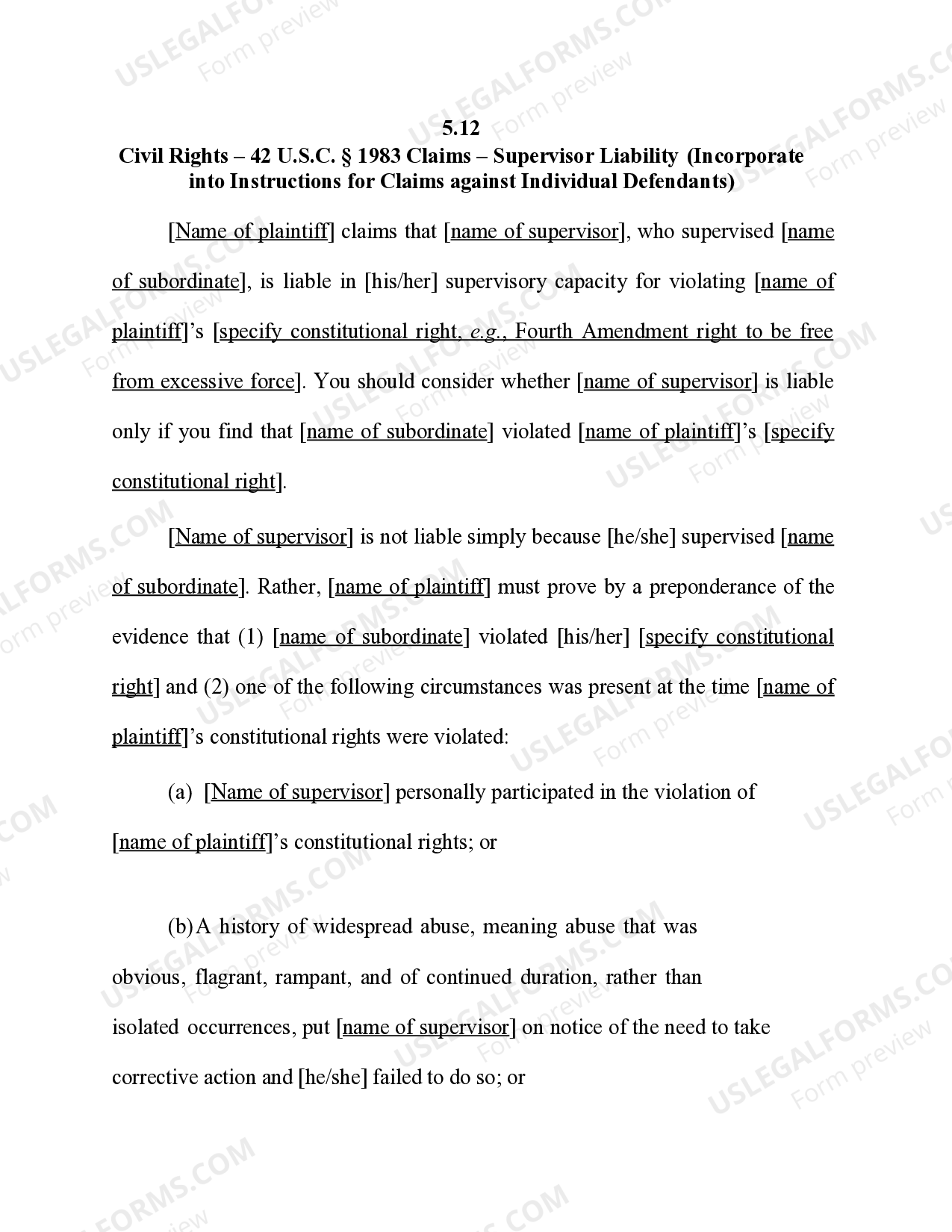 Civil Rights - 42 U.S.C. Sec. 1983 Claims - Supervisor Liability ...