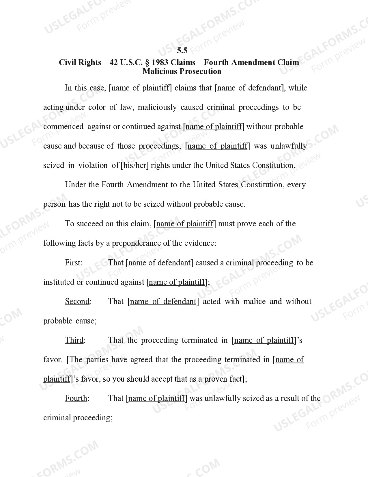 Civil Rights - 42 U.S.C. Sec. 1983 Claims - Fourth Amendment Claim ...