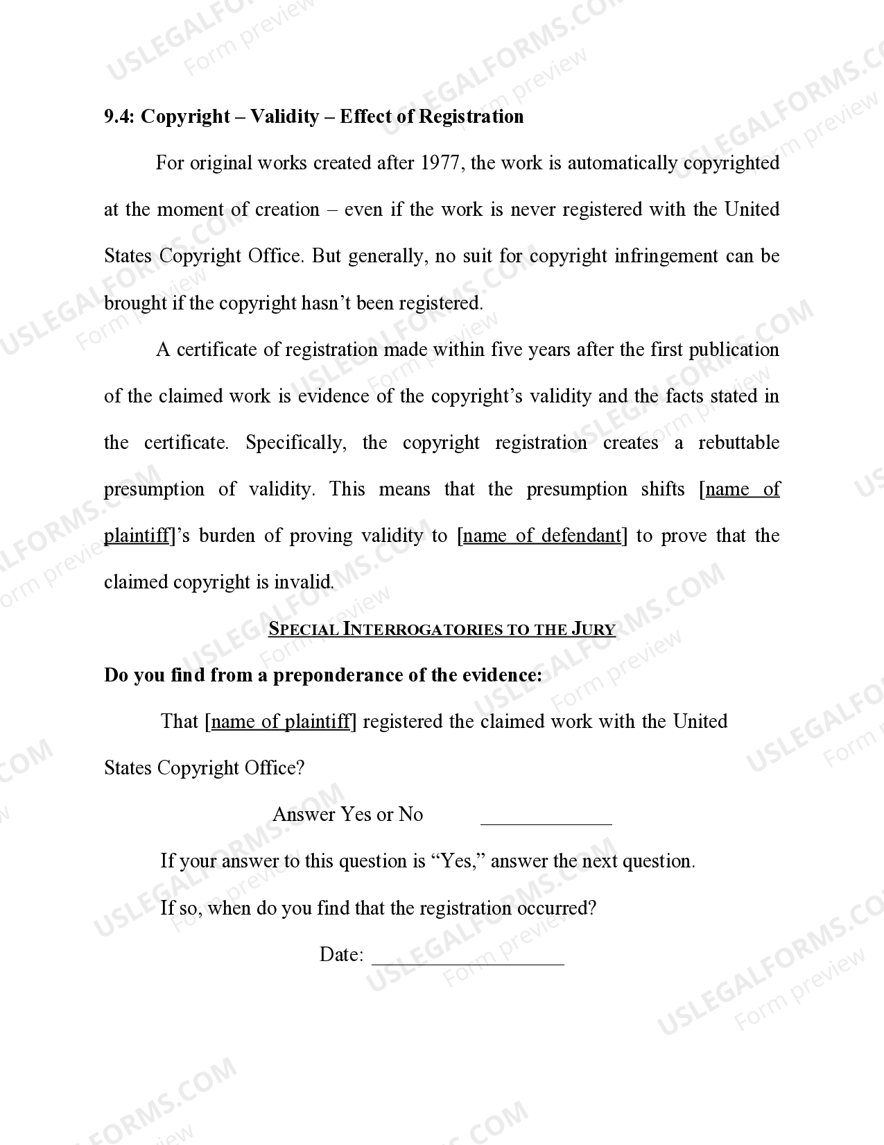 Copyright - Validity - Effect of Registration | US Legal Forms