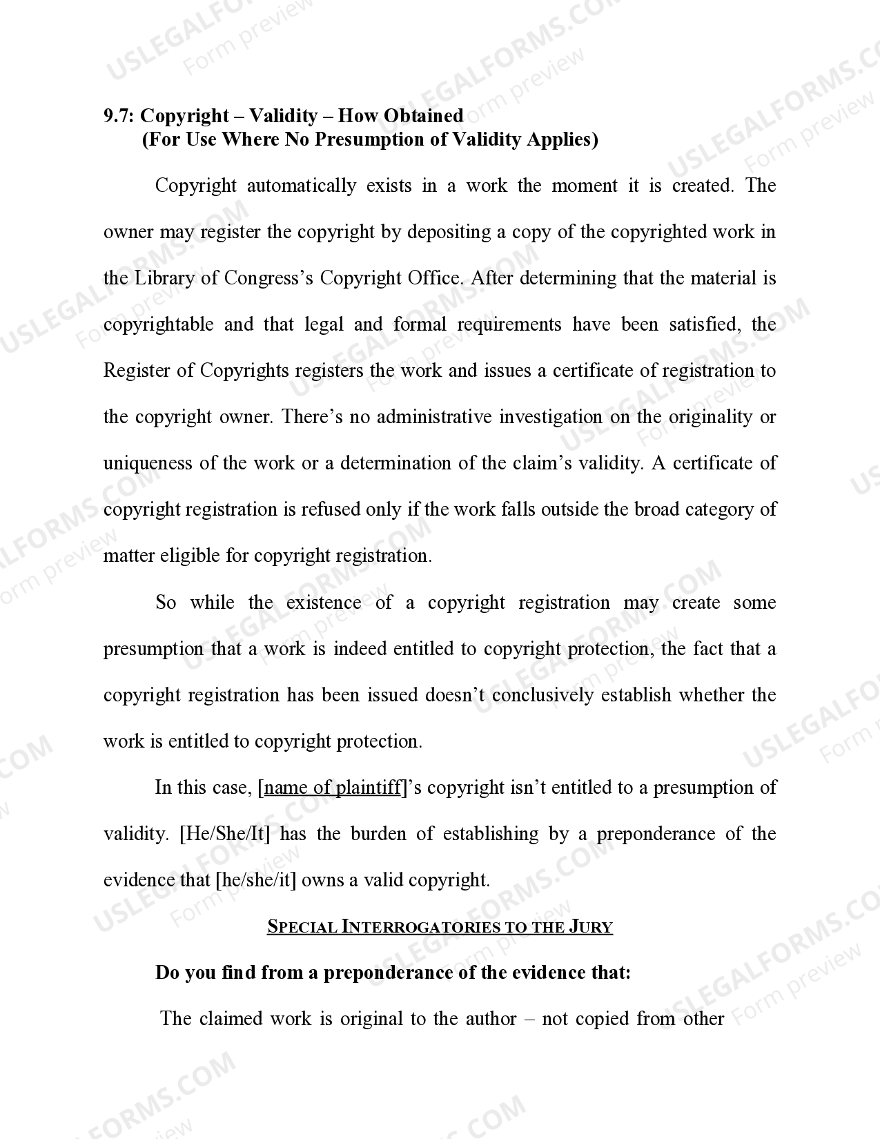 Copyright - Validity - How Obtained (For Use Where No Presumption of ...