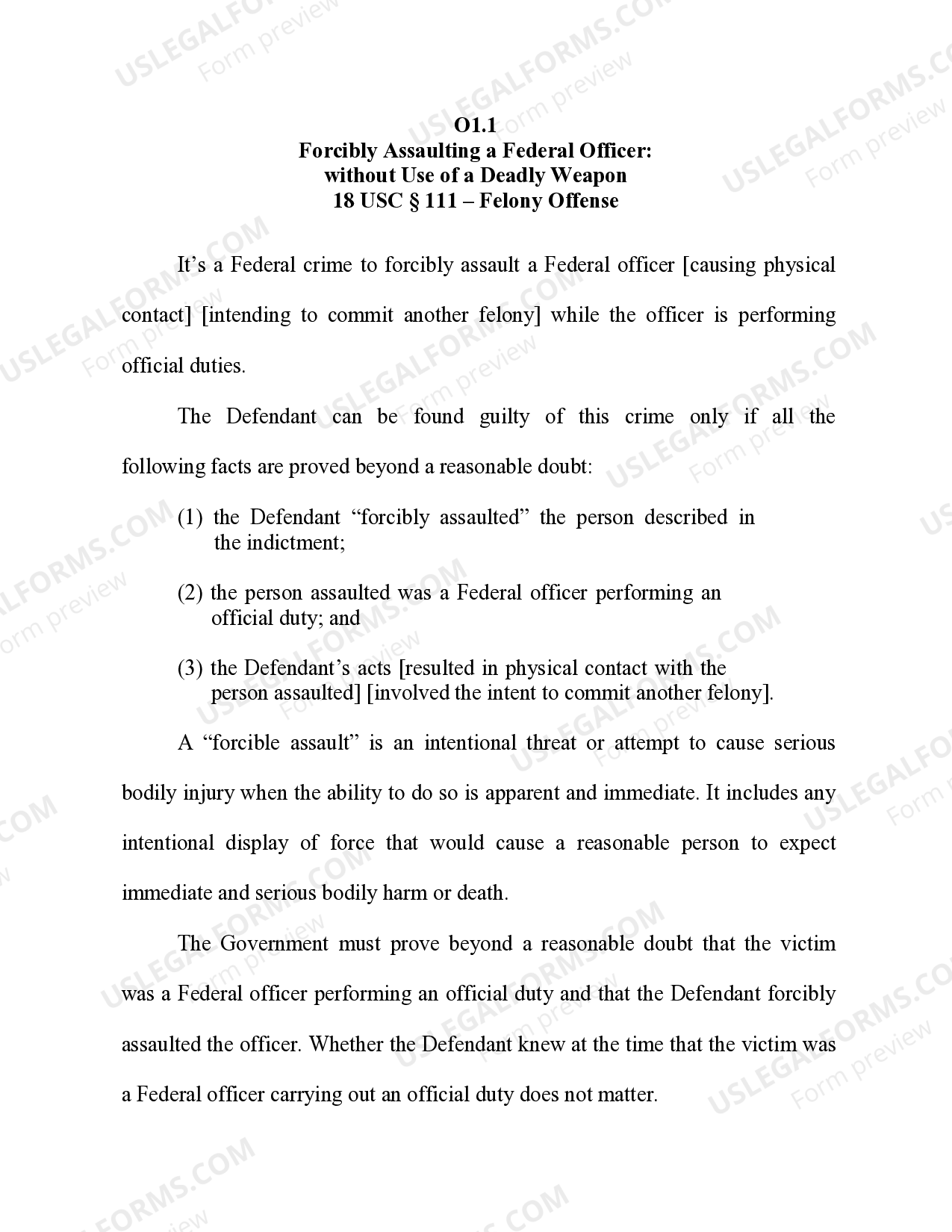 Forcibly Assaulting a Federal Officer: without Use of a Deadly Weapon ...