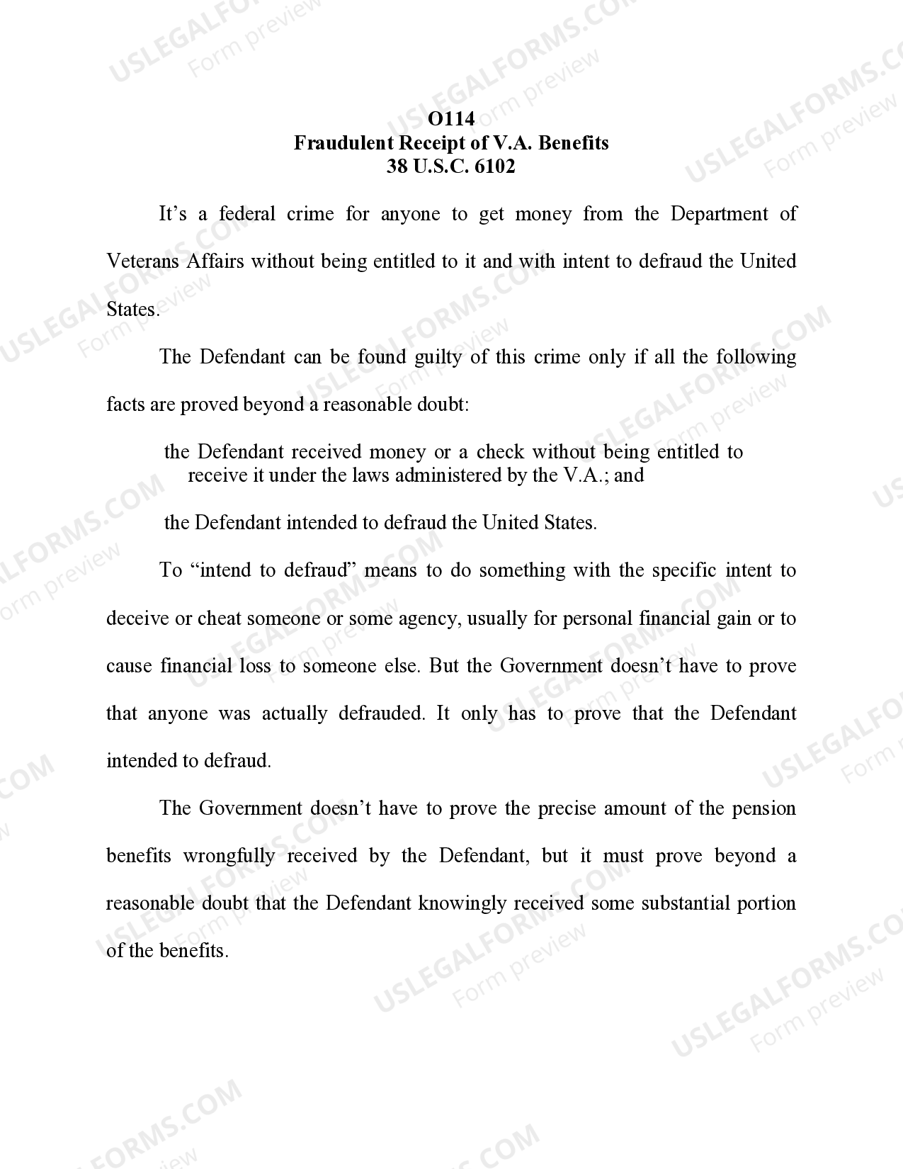 Fraudulent Receipt of V.A. Benefits | US Legal Forms