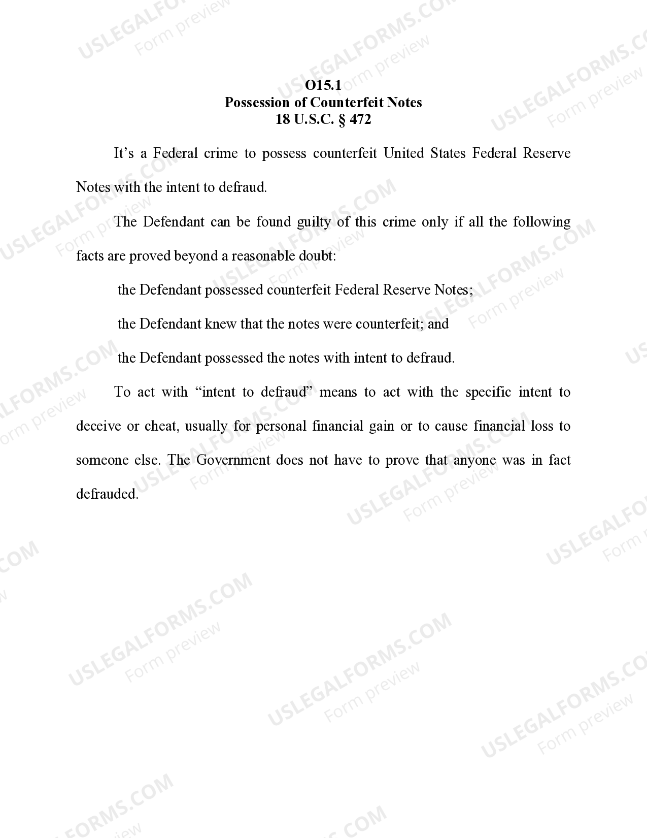 Possession of Counterfeit Notes | US Legal Forms