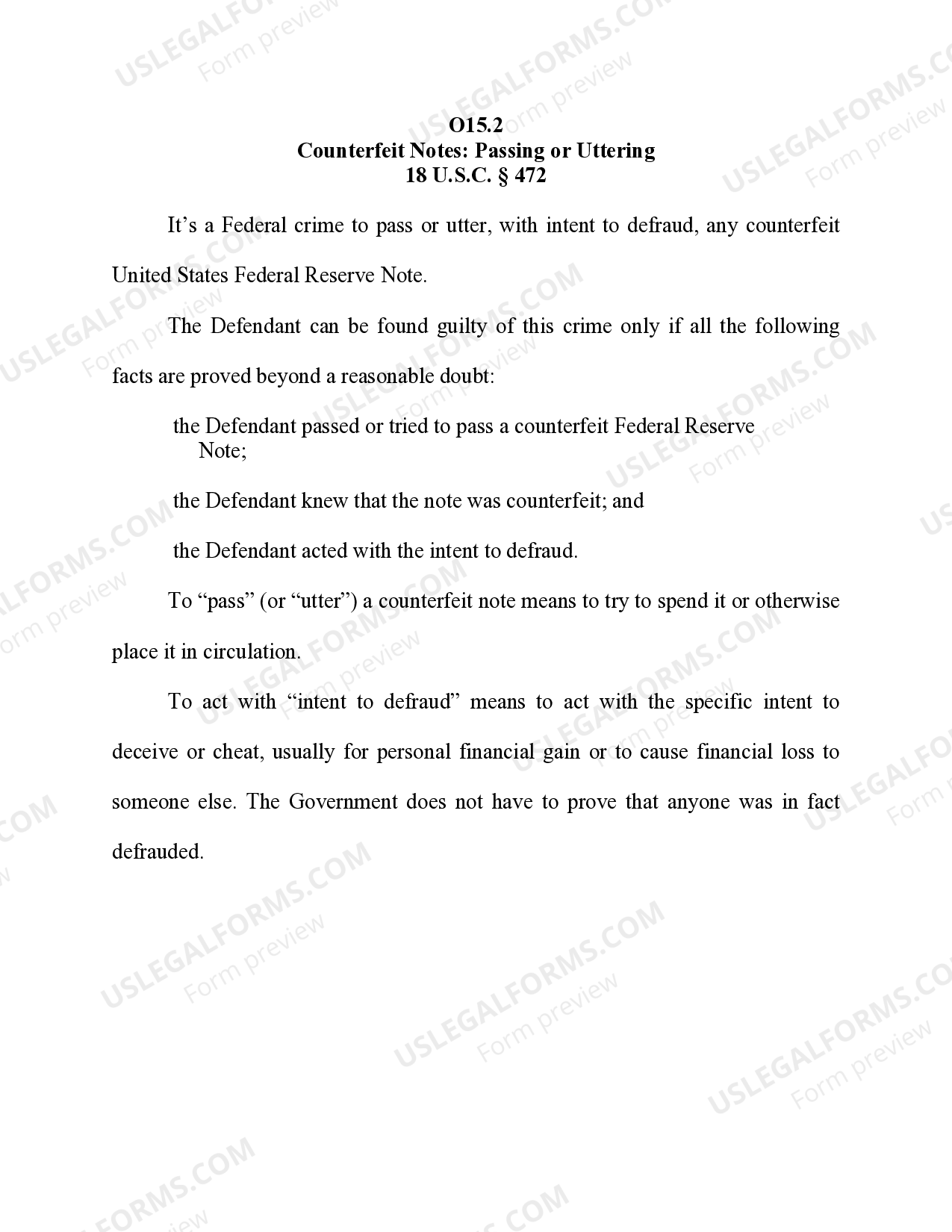 Counterfeit Notes: Passing or Uttering | US Legal Forms