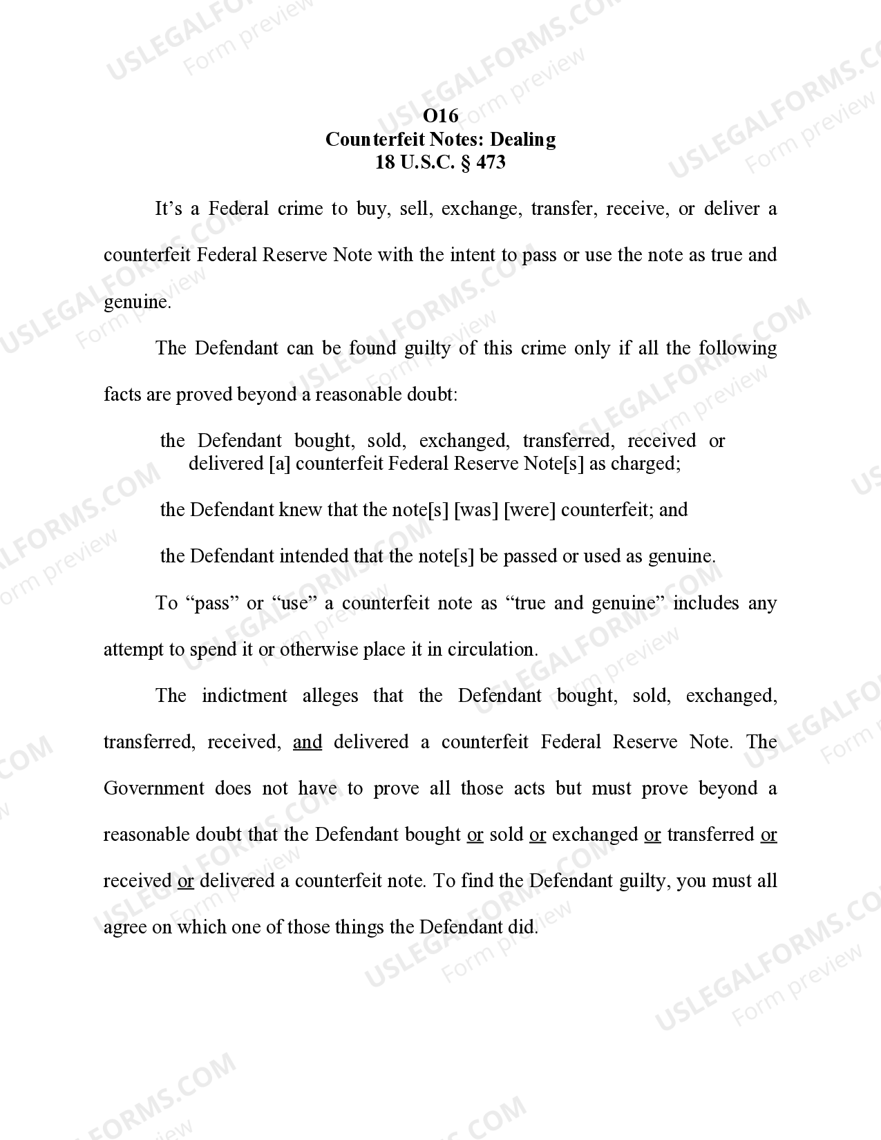 Counterfeit Notes: Dealing | US Legal Forms