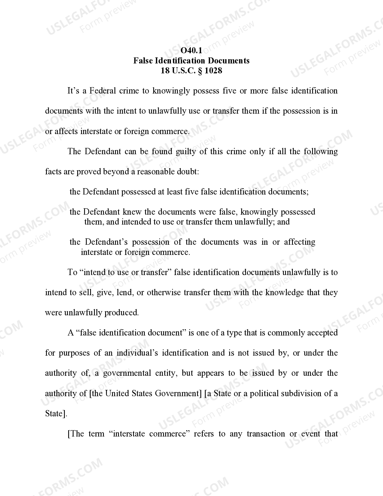 False Identification Documents 18 U.S.C. Sec. 1028(a)(3) | US Legal Forms