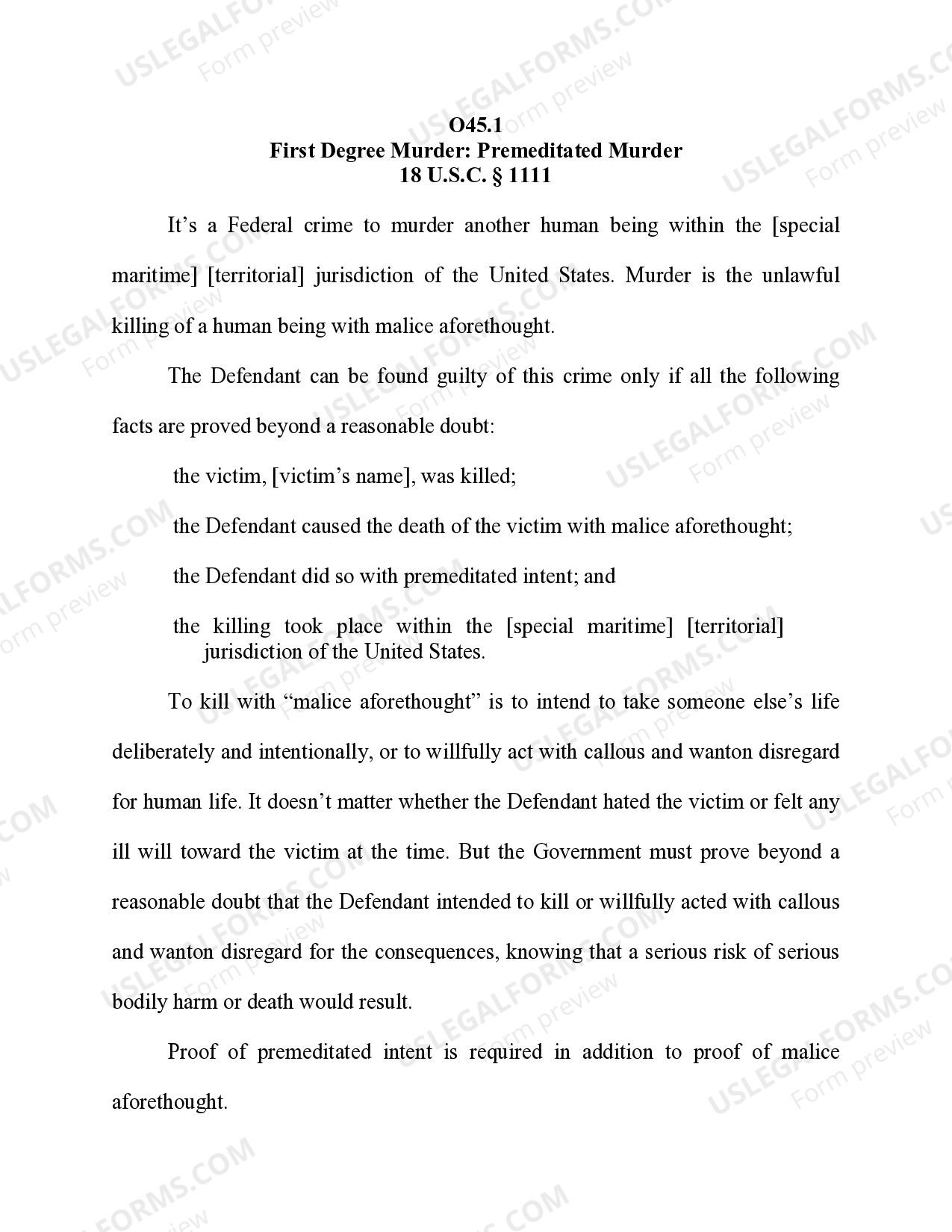 First Degree Murder: Premeditated Murder | US Legal Forms