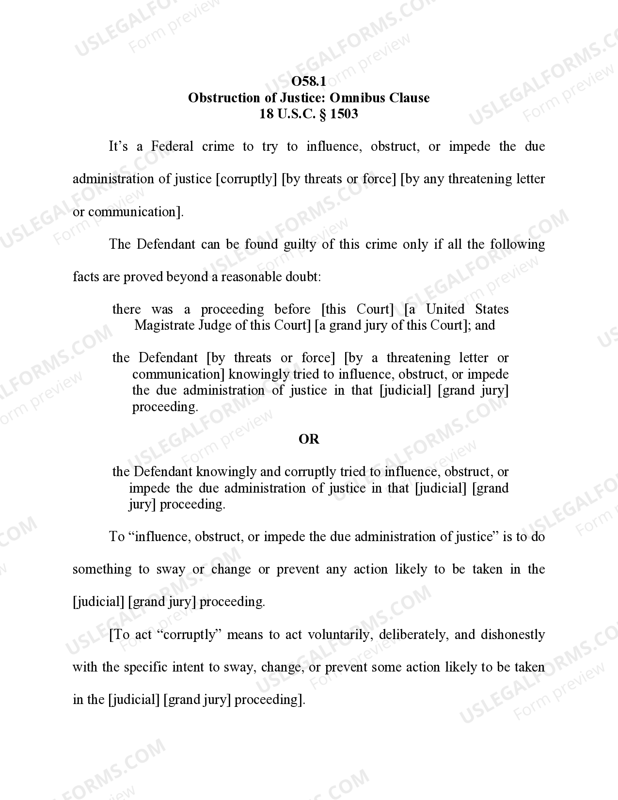 Obstruction of Justice: Omnibus Clause | US Legal Forms