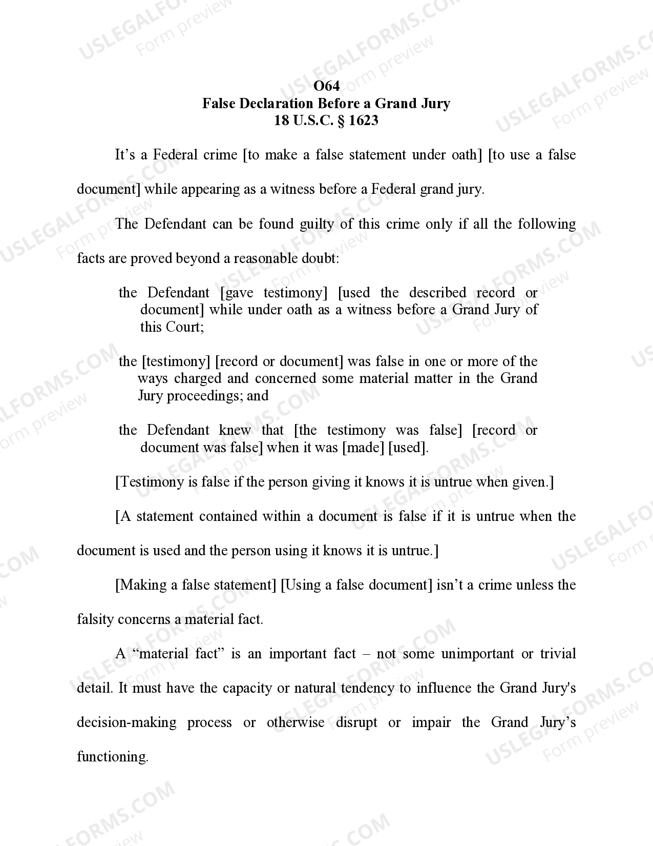 False Declaration Before a Grand Jury | US Legal Forms
