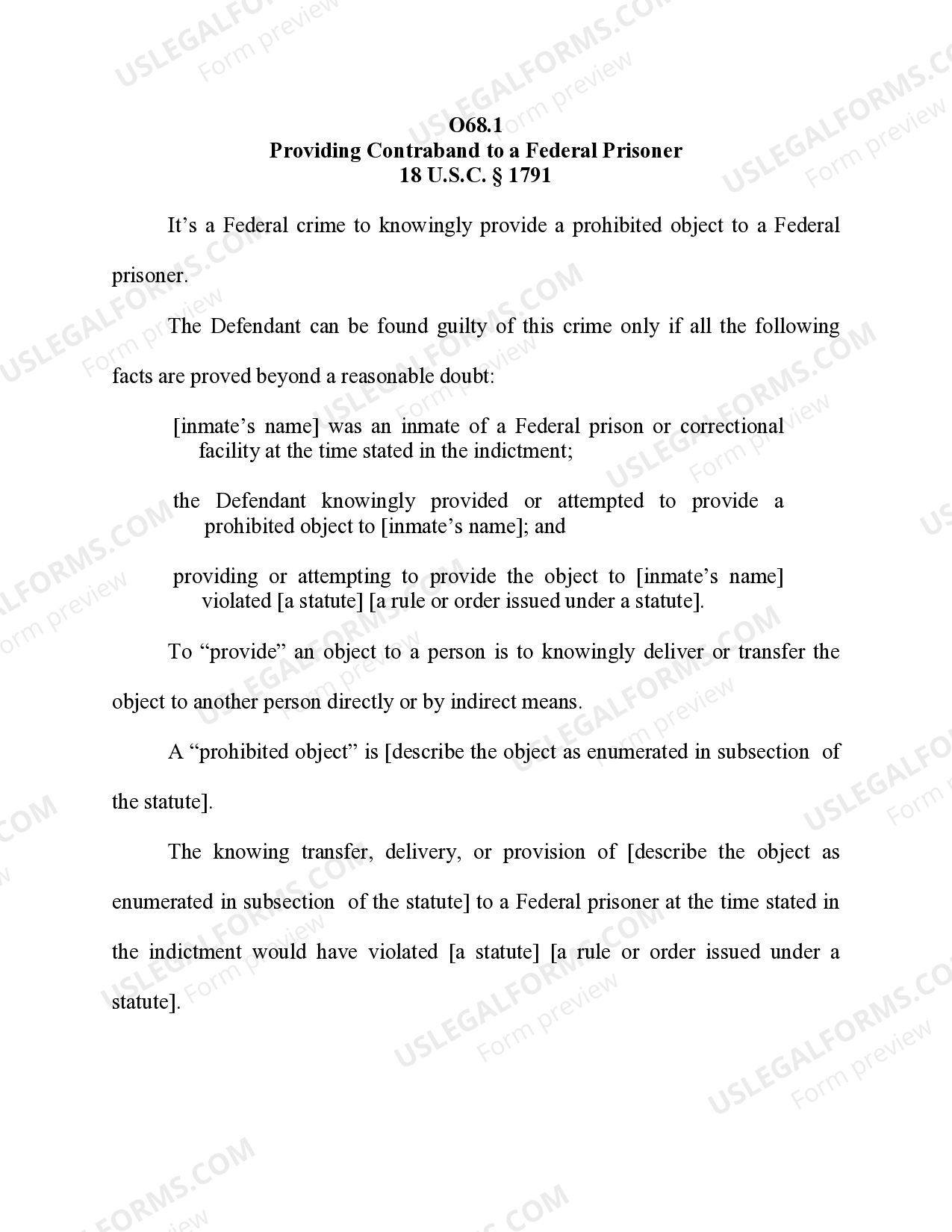 Providing Contraband to a Federal Prisoner | US Legal Forms