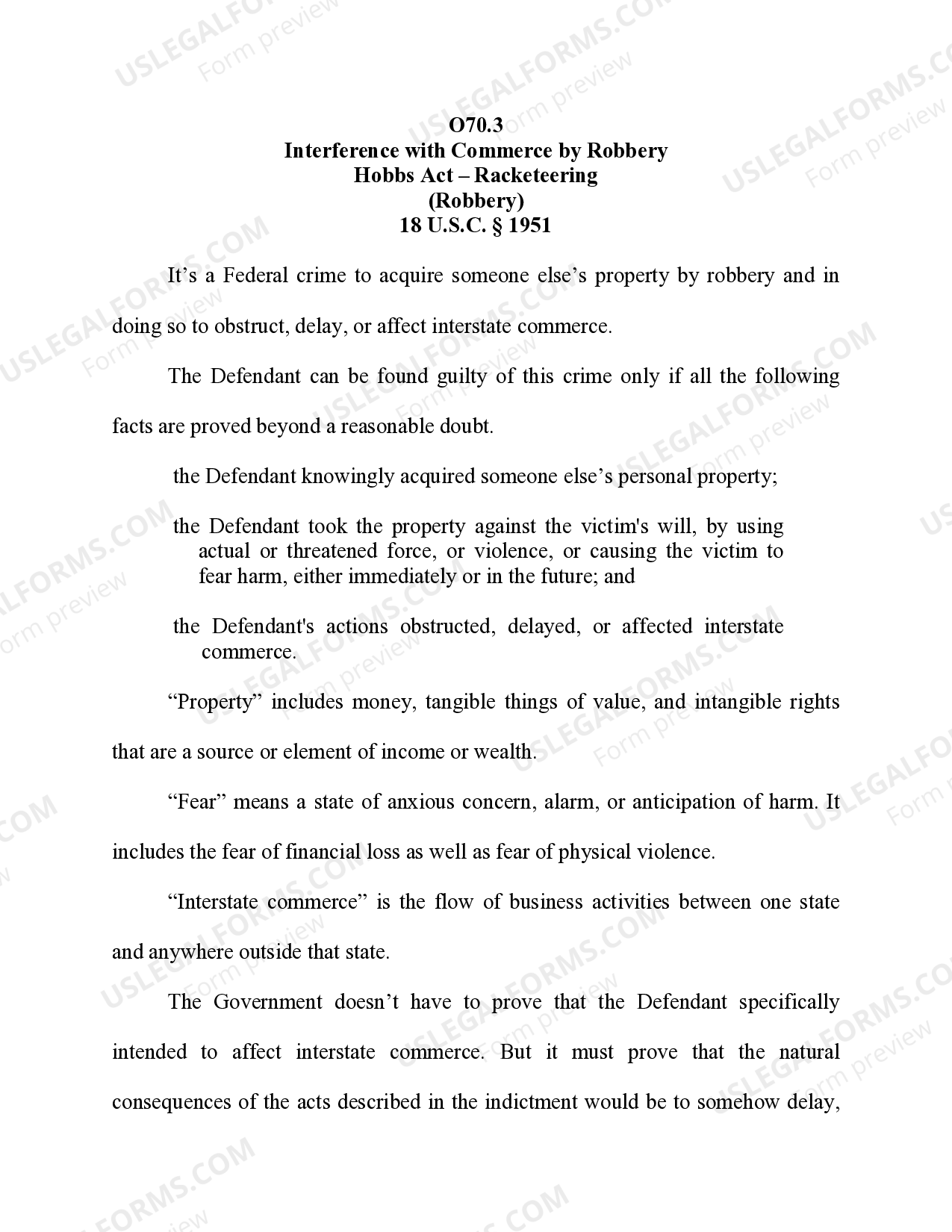Interference with Commerce by Robbery Hobbs Act - Racketeering (Robbery ...