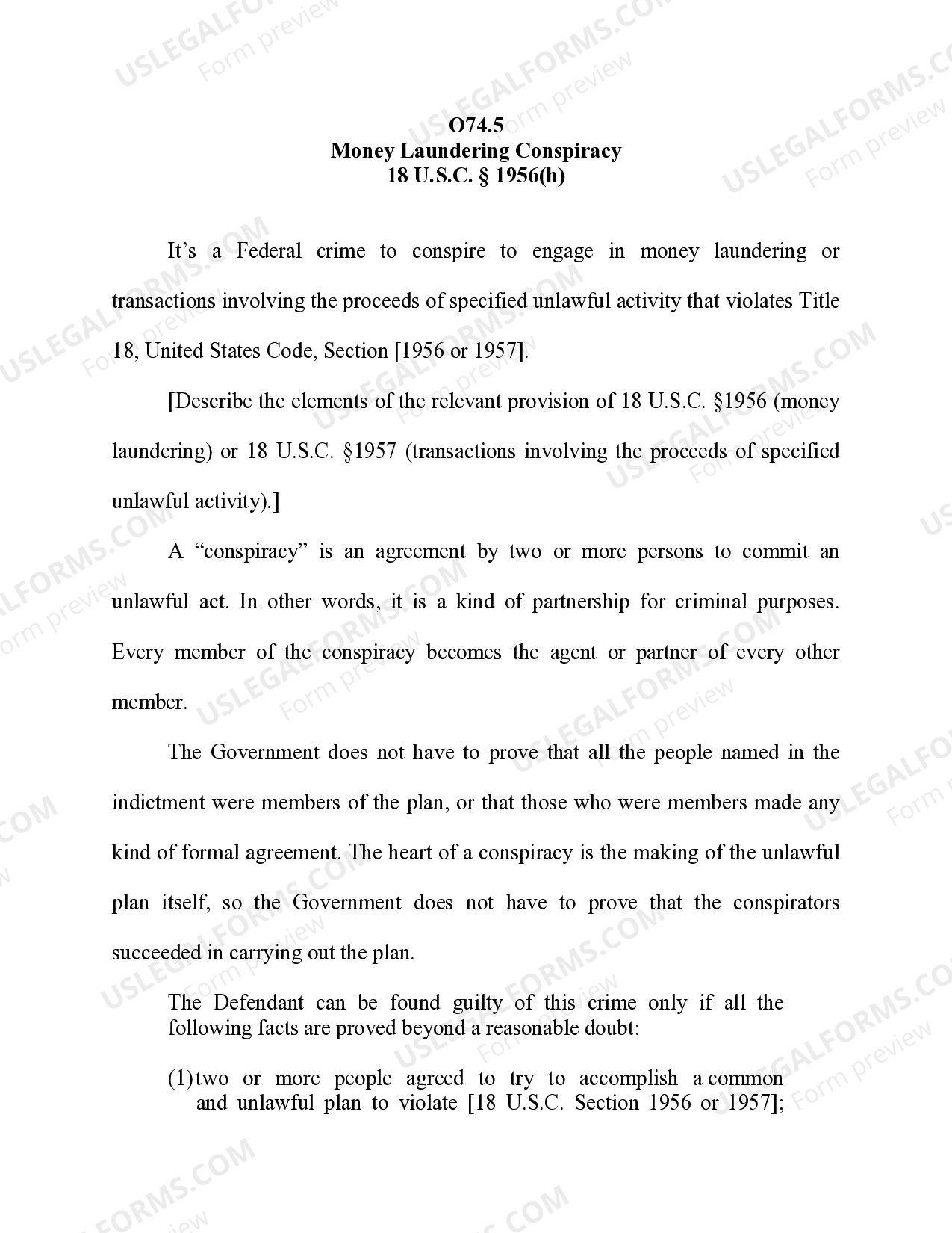Money Laundering Conspiracy | US Legal Forms