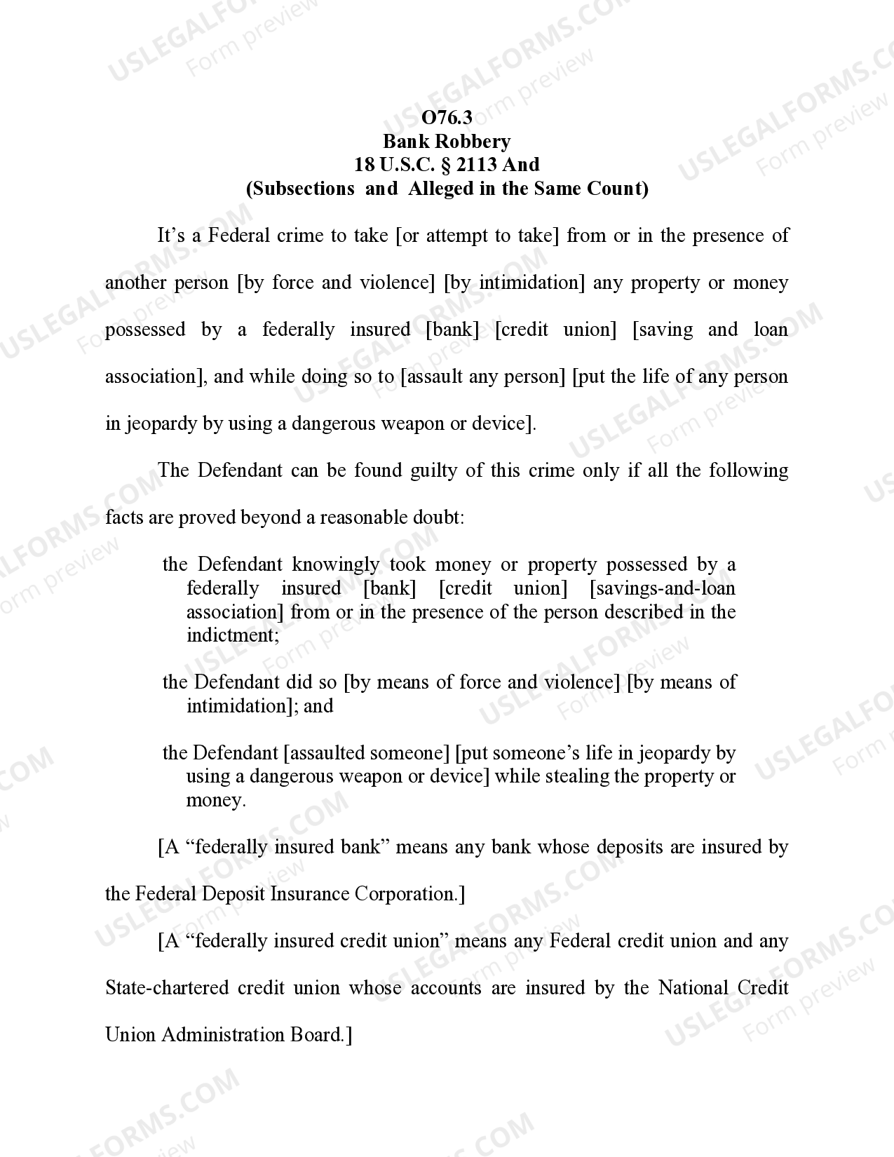 Bank Robbery 18 U.S.C. Sec. 2113(a) And (d) (Subsections (a) and (d ...