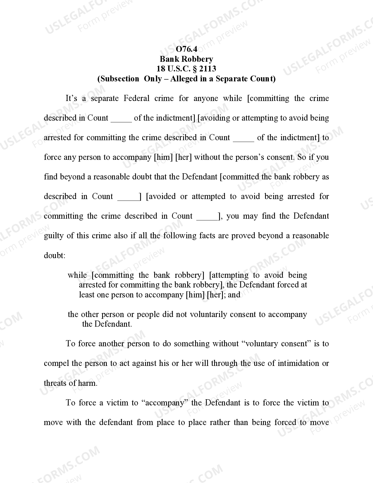 Bank Robbery 18 U.S.C. Sec. 2113 (Subsection E Only - Alleged in a ...