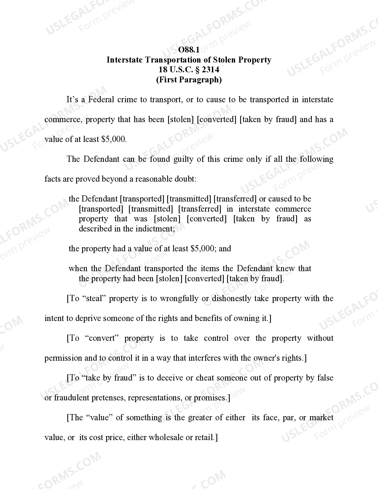 Interstate Transportation of Stolen Property 18 U.S.C. Sec. 2314 (First ...