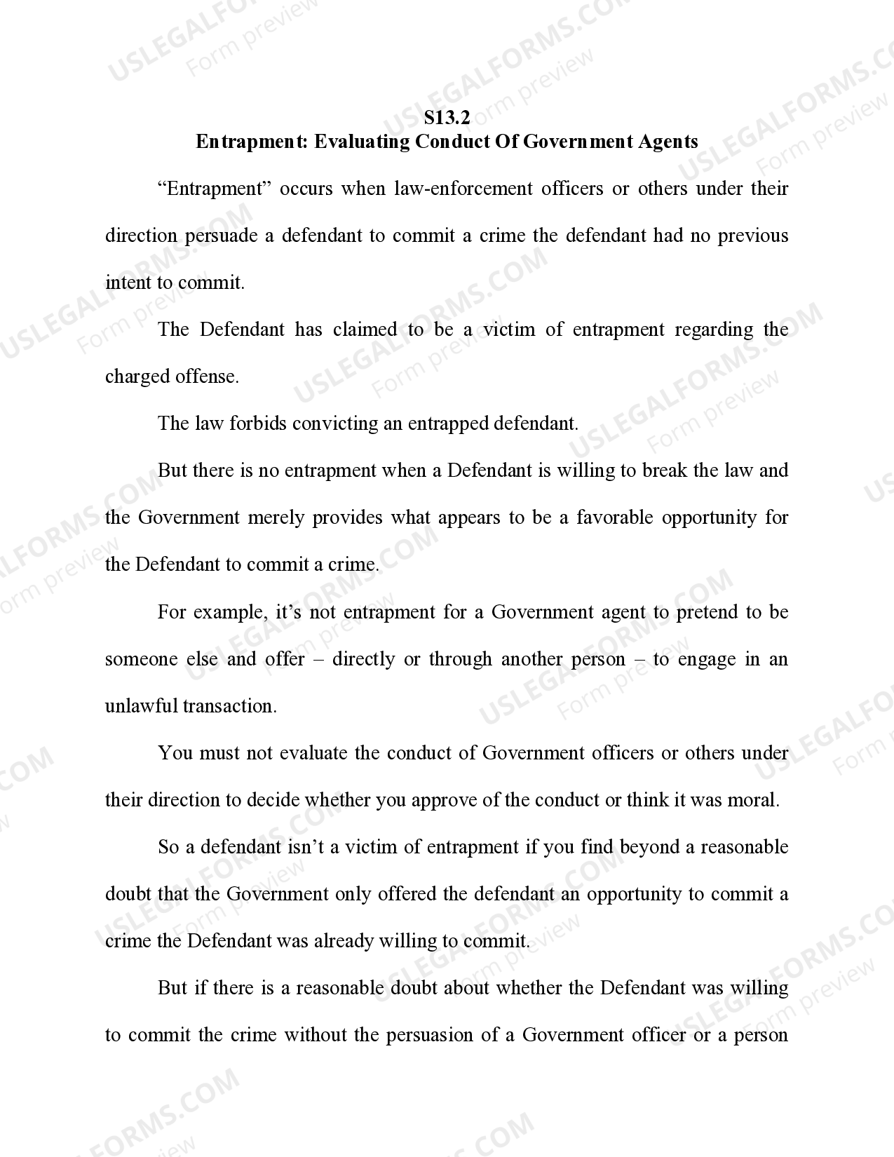 Entrapment: Evaluating Conduct Of Government Agents | US Legal Forms
