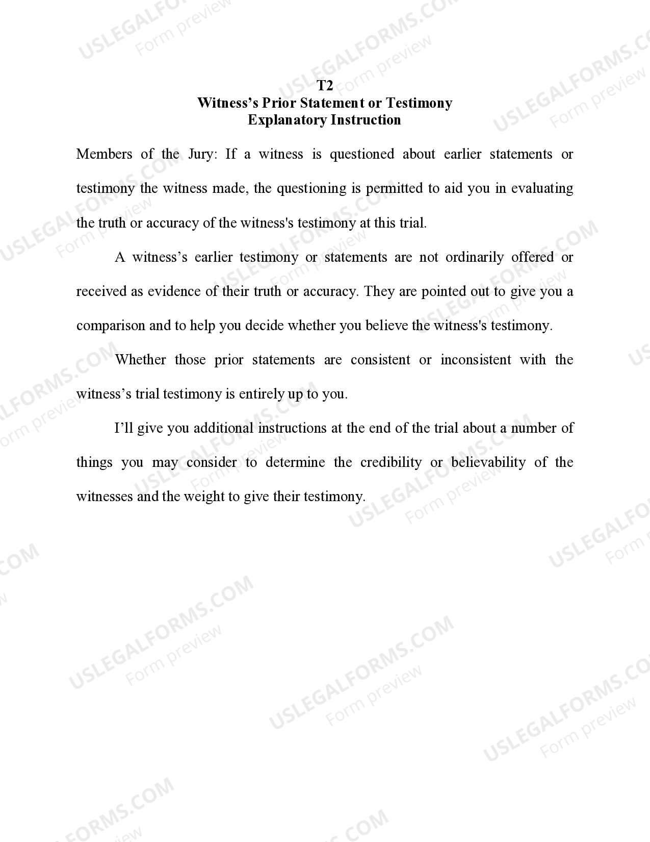 Witness's Prior Statement or Testimony Explanatory Instruction | US ...