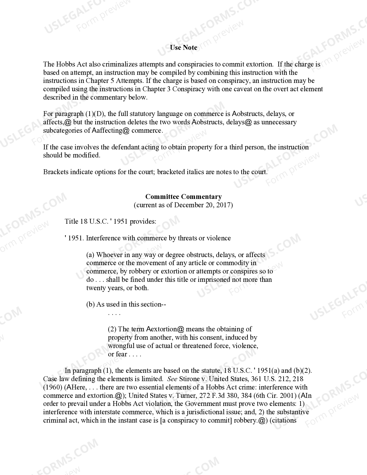 Hobbs Act - Extortion by Force, Violence, or Fear | US Legal Forms