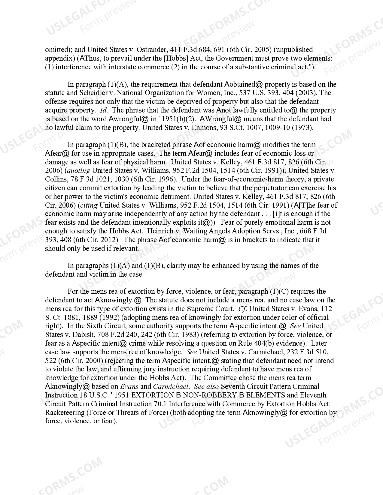 Hobbs Act - Extortion by Force, Violence, or Fear | US Legal Forms