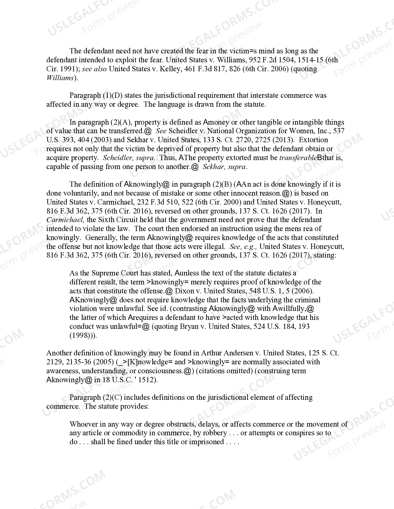 Hobbs Act - Extortion by Force, Violence, or Fear | US Legal Forms