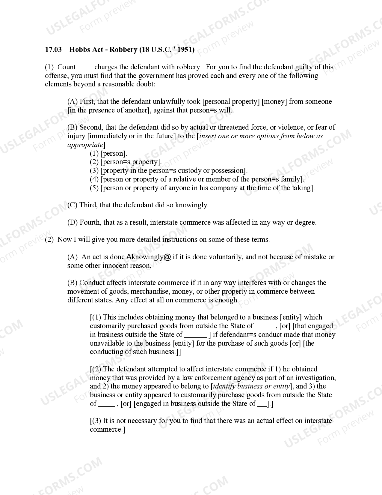 Hobbs Act Robbery | US Legal Forms