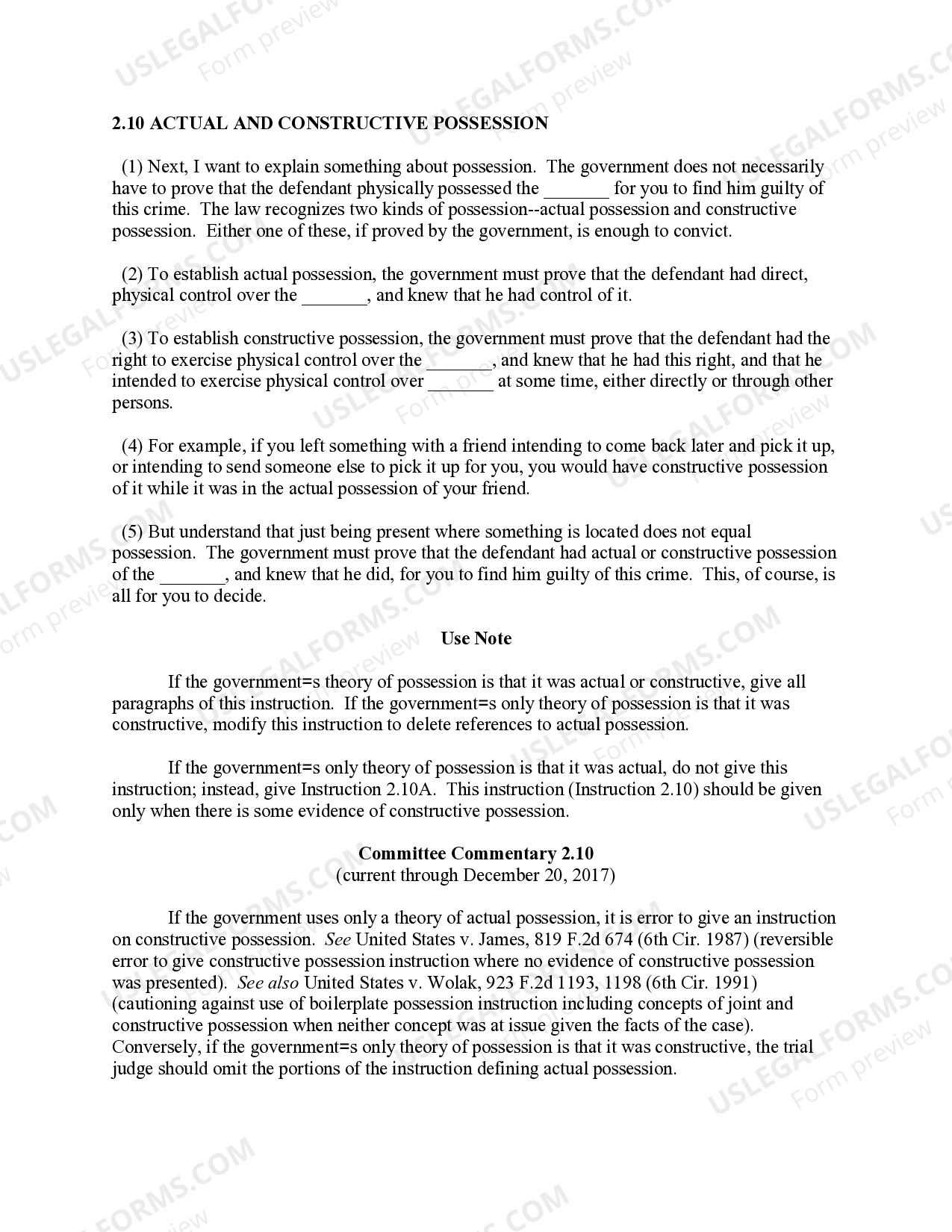 ACTUAL AND CONSTRUCTIVE POSSESSION | US Legal Forms