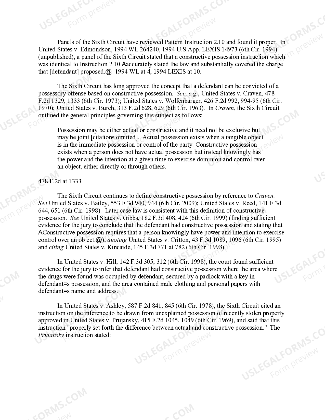 ACTUAL AND CONSTRUCTIVE POSSESSION | US Legal Forms