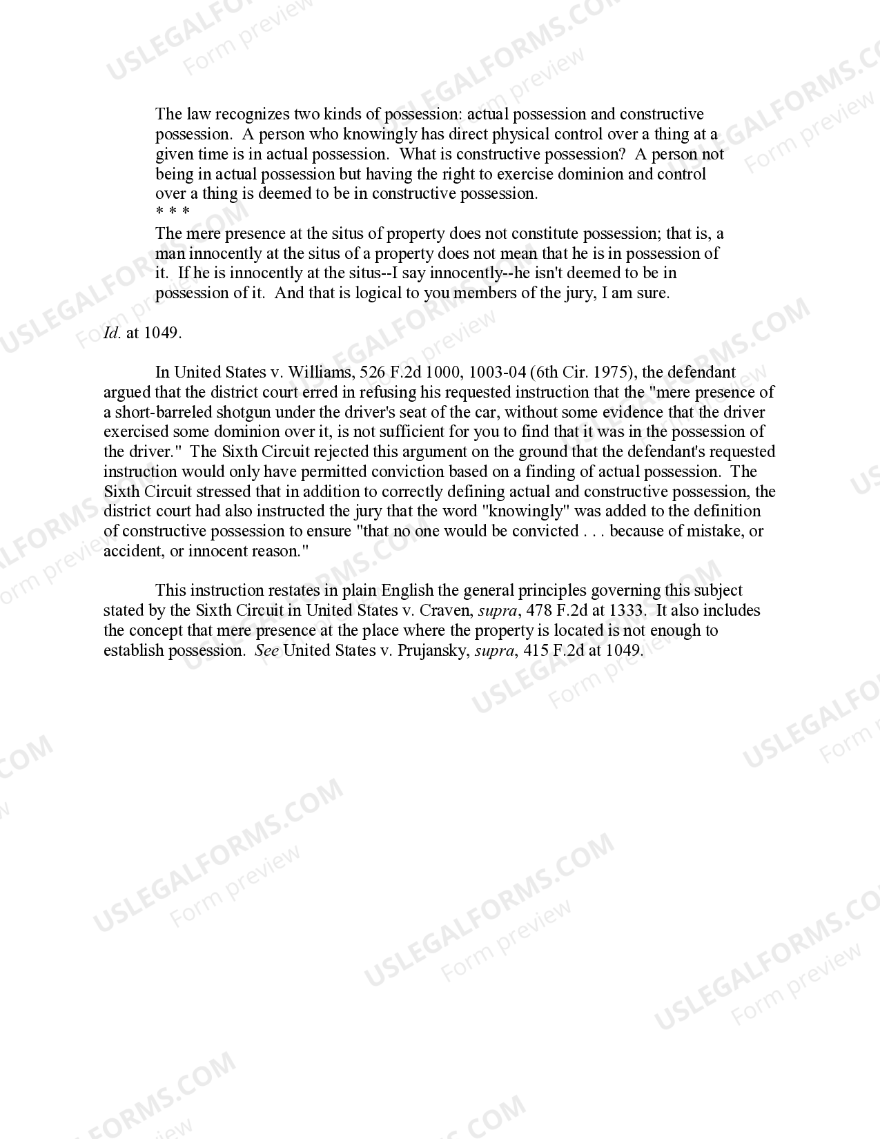 ACTUAL AND CONSTRUCTIVE POSSESSION | US Legal Forms