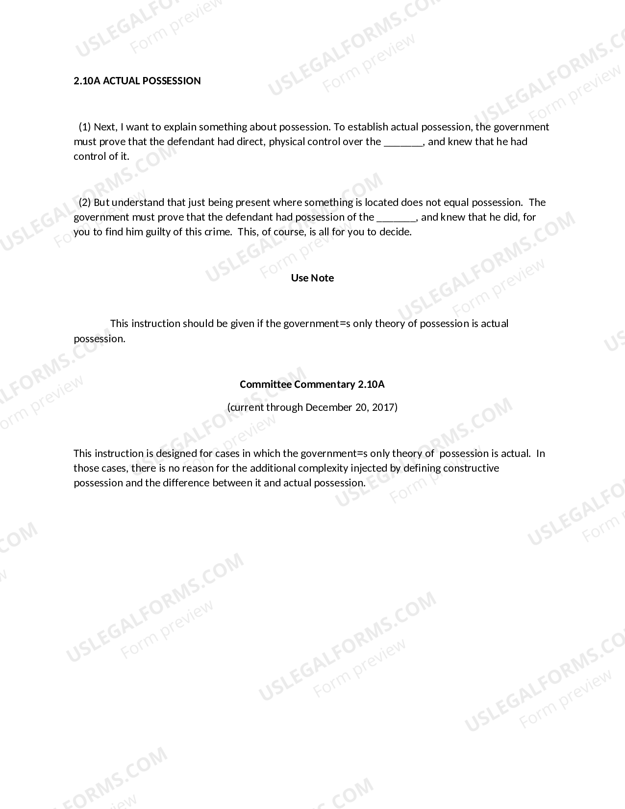 ACTUAL POSSESSION | US Legal Forms